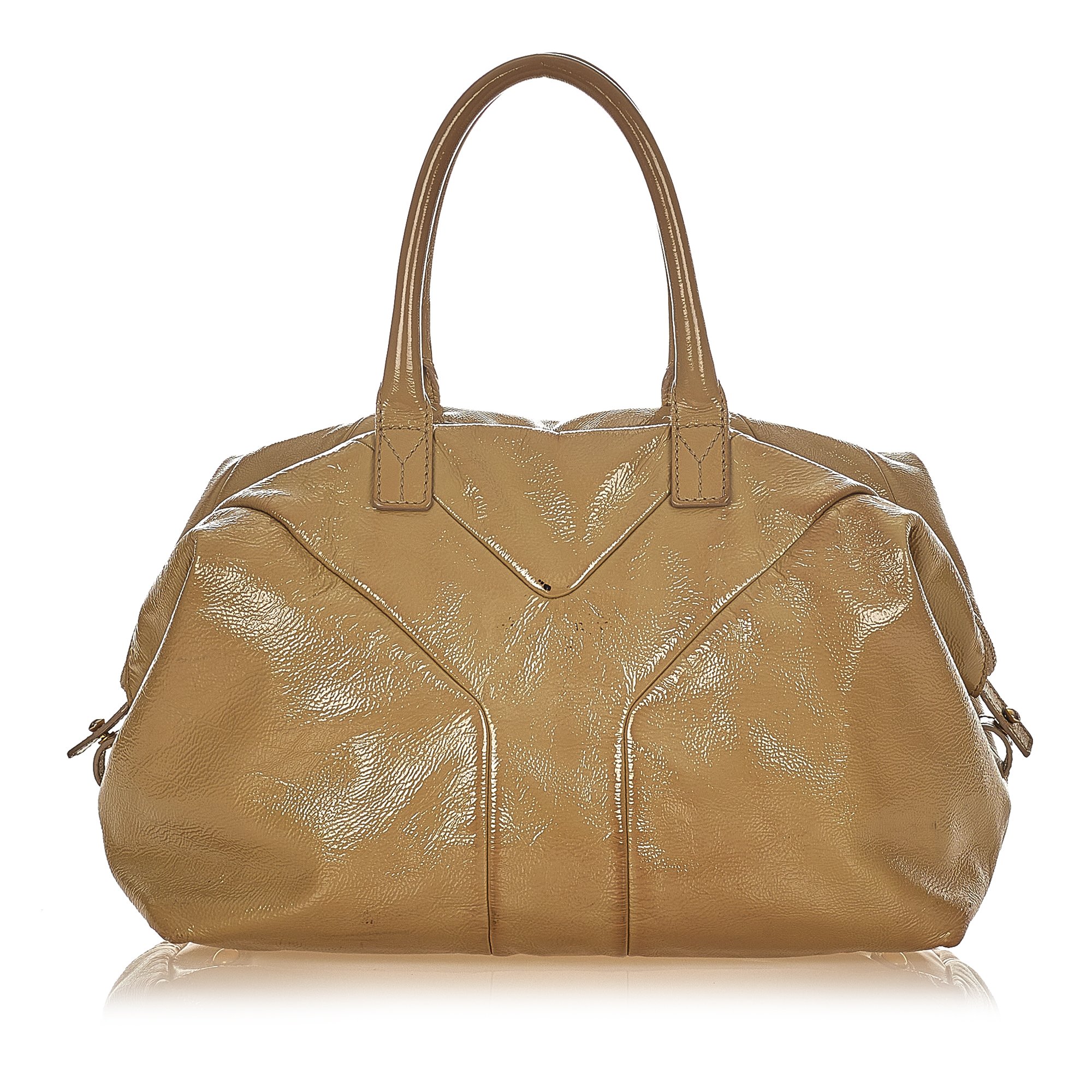 Vintage Saint Laurent Easy Y Patent Leather Tote Bag Brown