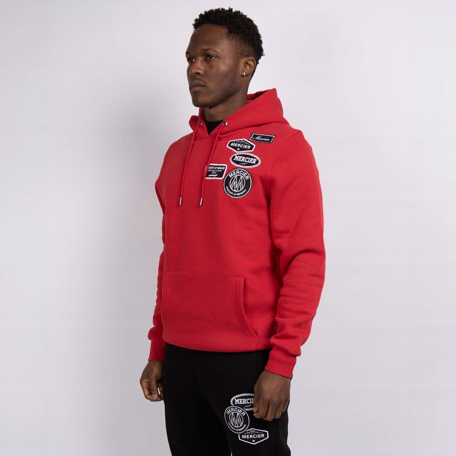 Men's Mercier Mono Badge Hoodie in Red