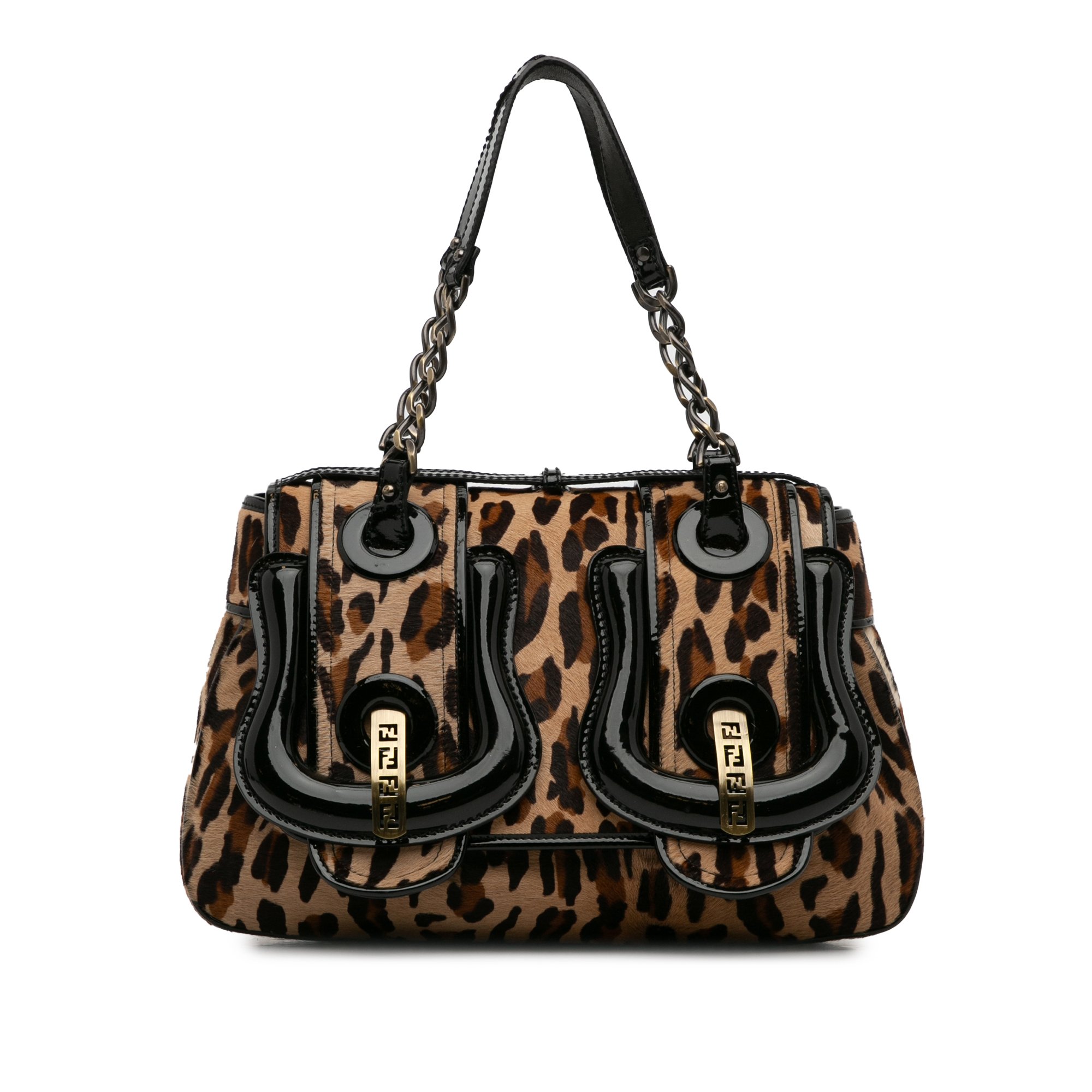 Vintage Fendi Leopard Print Pony Hair B Bag Brown