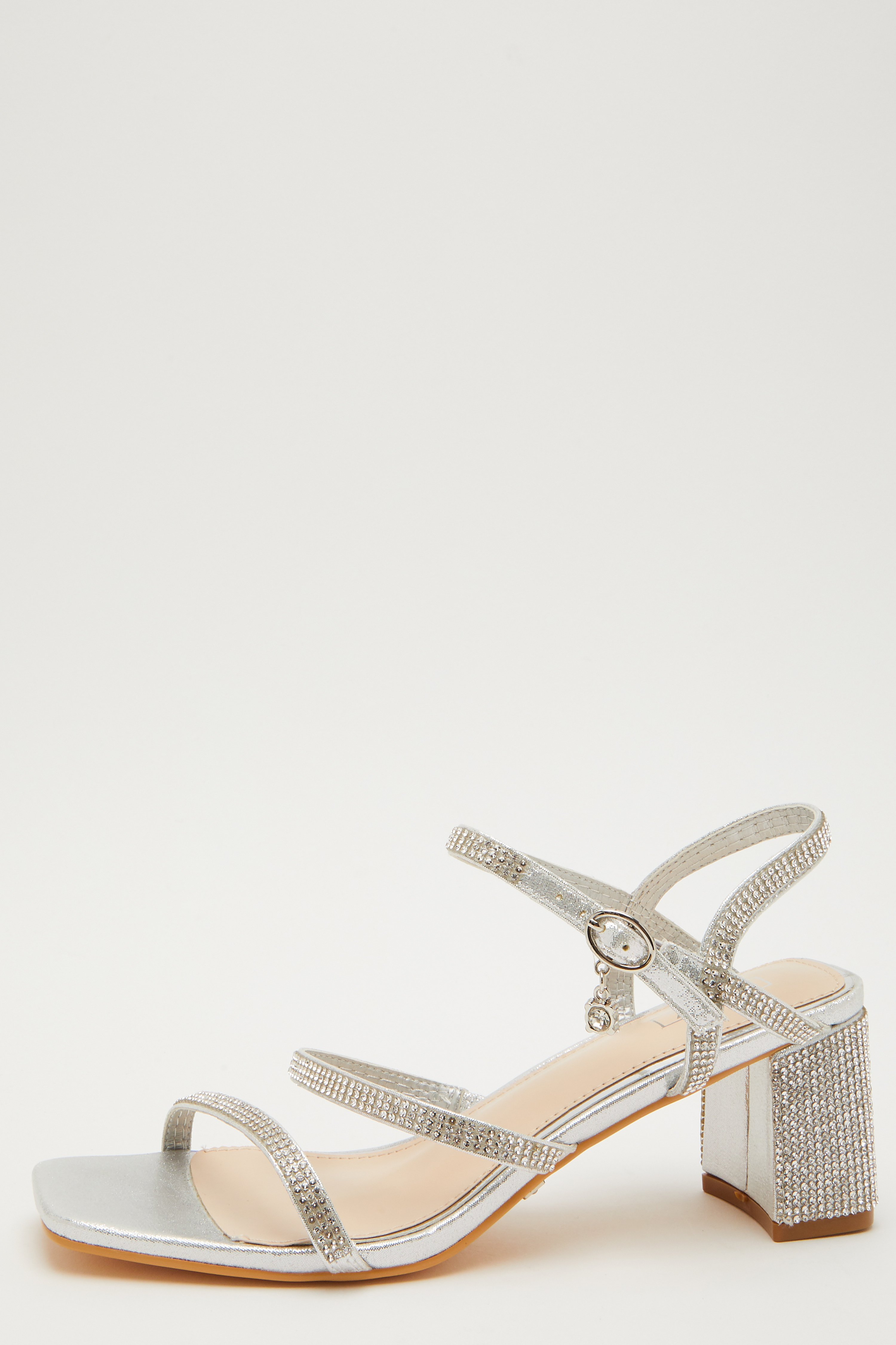 Silver Diamante Block Heeled Sandals