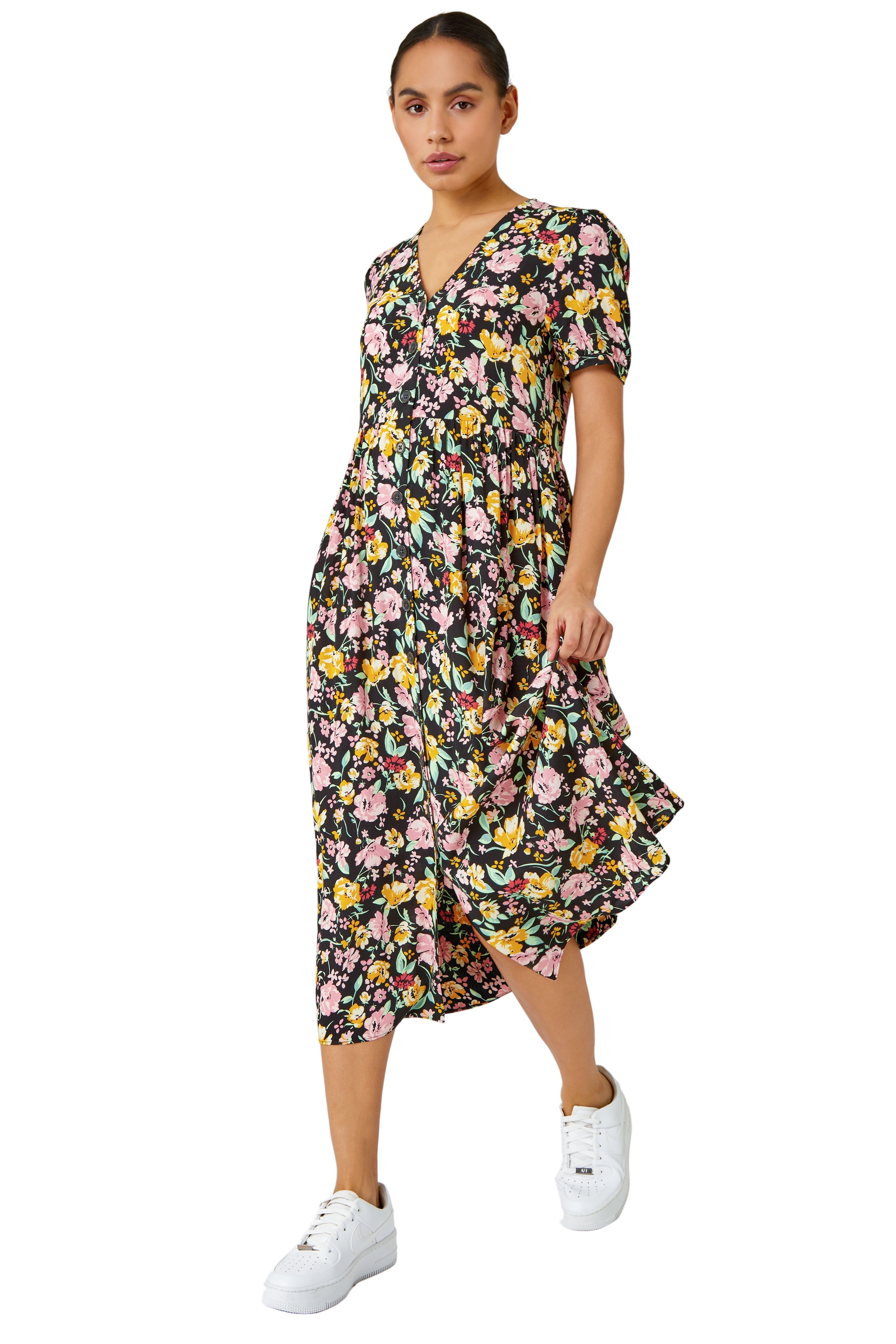 Floral Print Button Through Dress