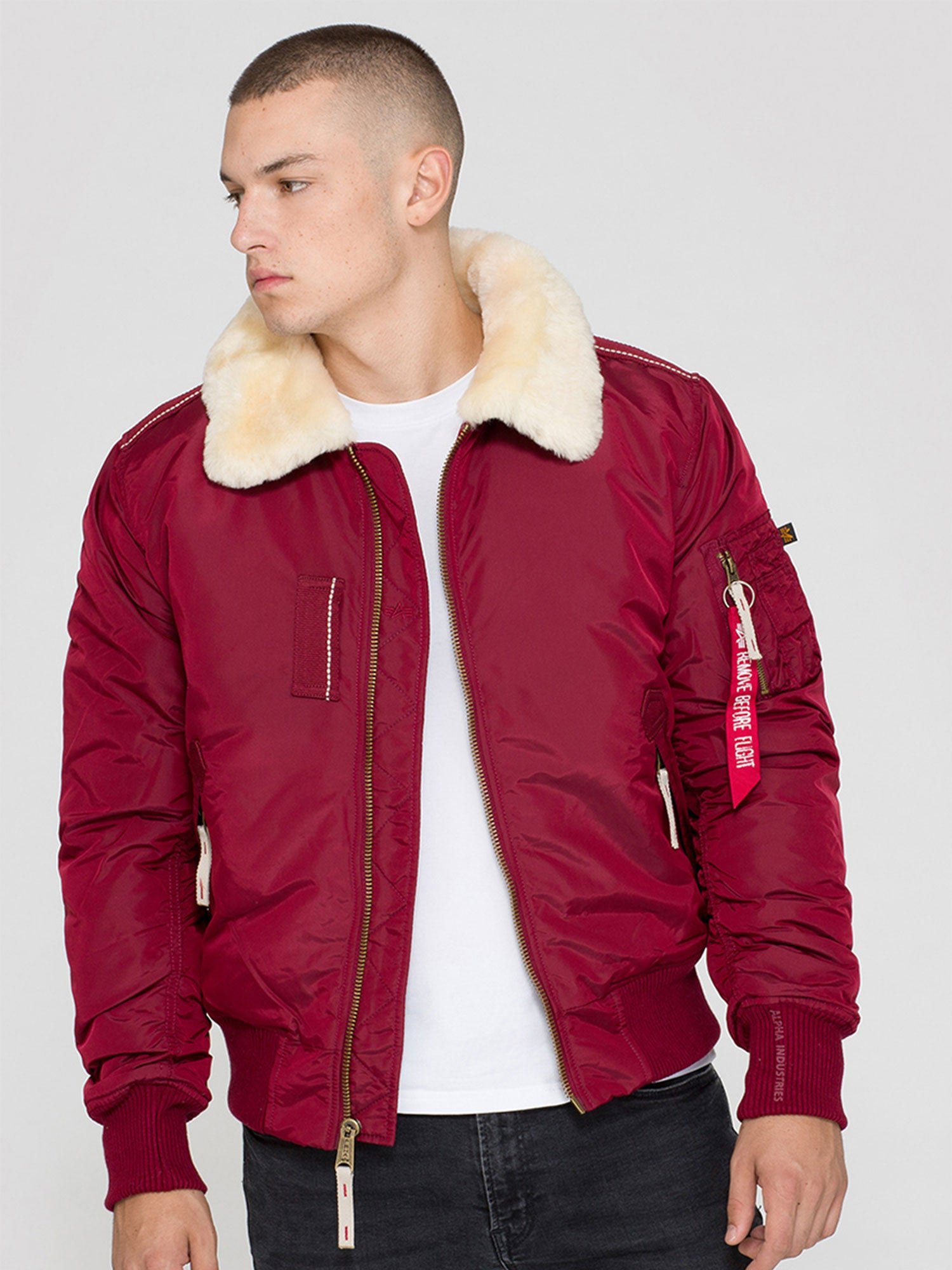 Alpha Industries Men's Injector III Flight Jacket in Burgundy