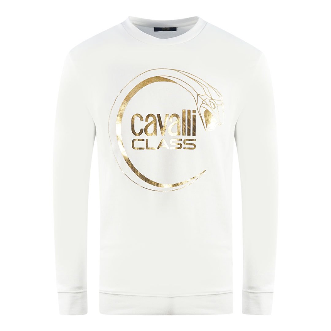 Cavalli Class Piercing Snake Logo White Sweatshirt