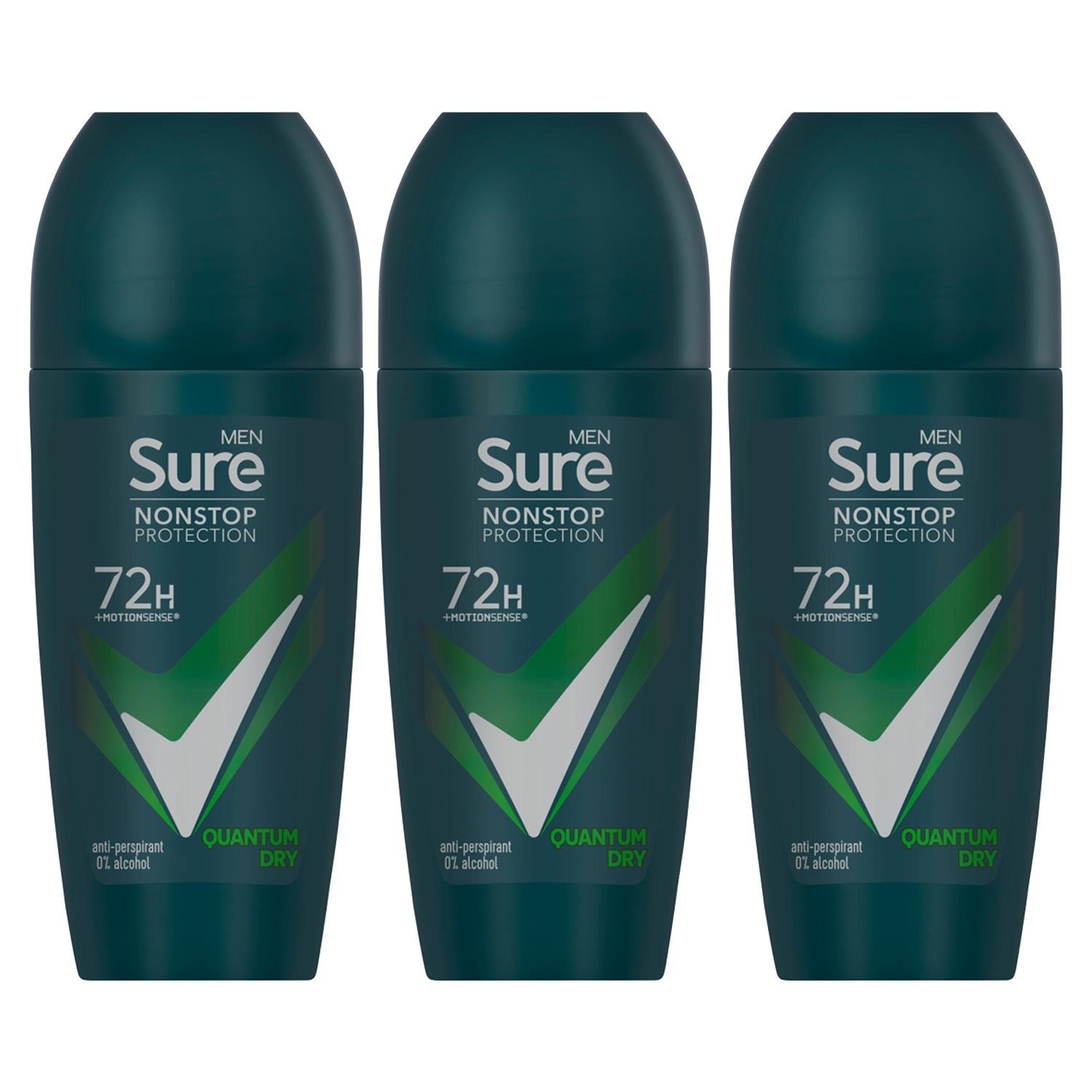 Sure Men Antiperspirant Deodorant Roll On 72H Nonstop, Quantum Dry ...