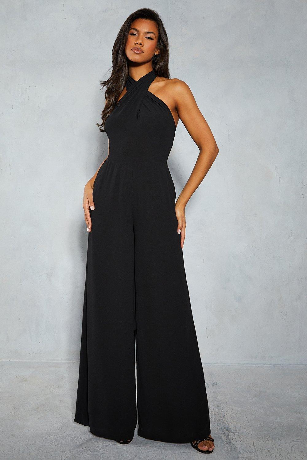 Chiffon Knot Detail Halterneck Wide Leg Jumpsuit