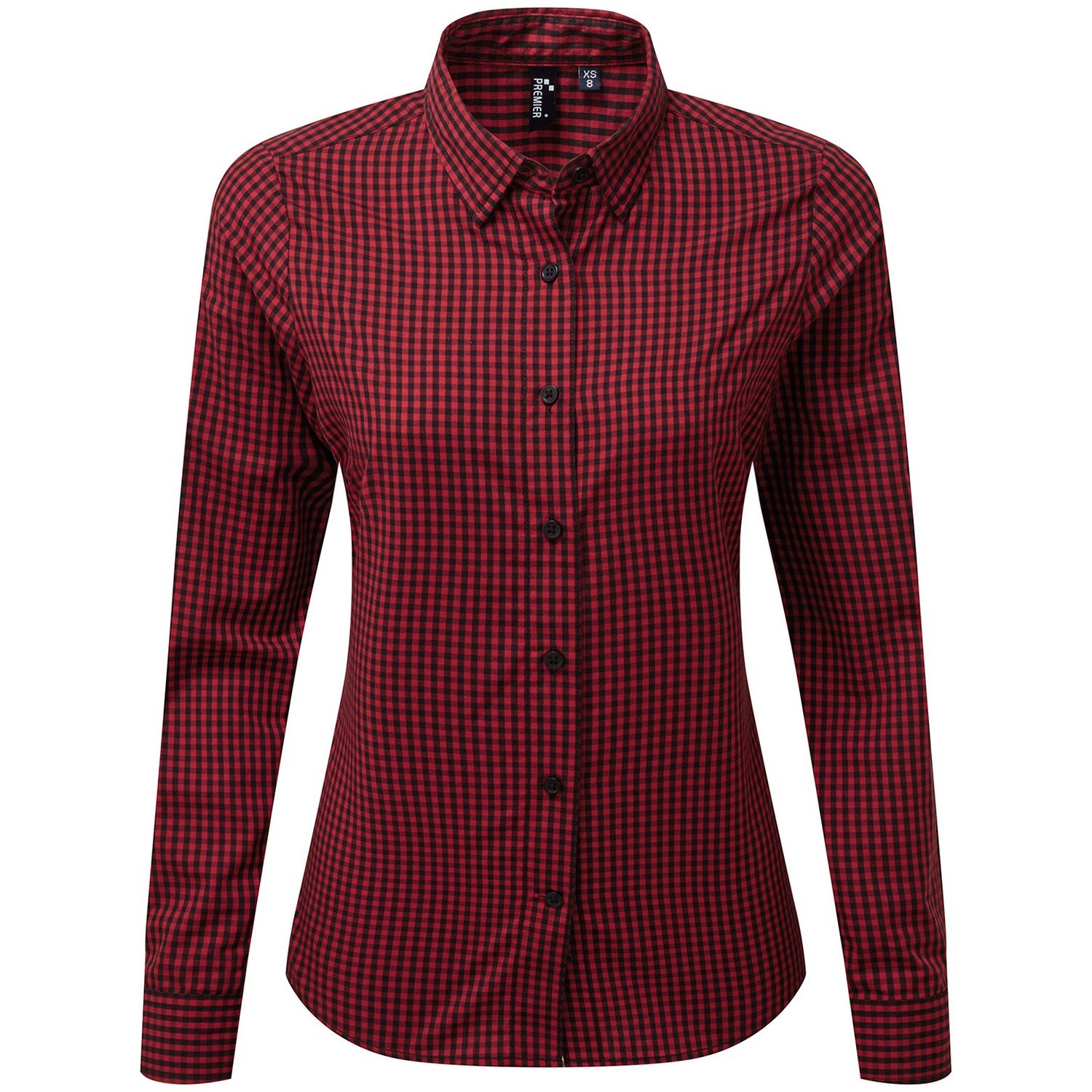 Premier Womens/Ladies Maxton Gingham Long-Sleeved Shirt (Black/Red)
