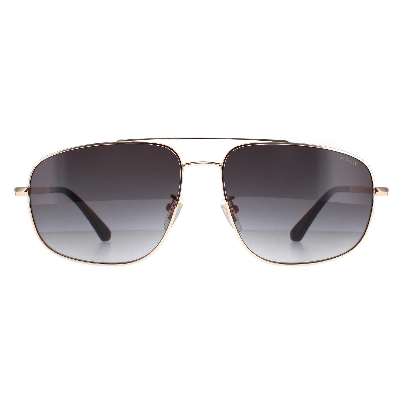 Police Aviator Mens Shiny Total Rose Gold Smoke Gradient SPLE04
