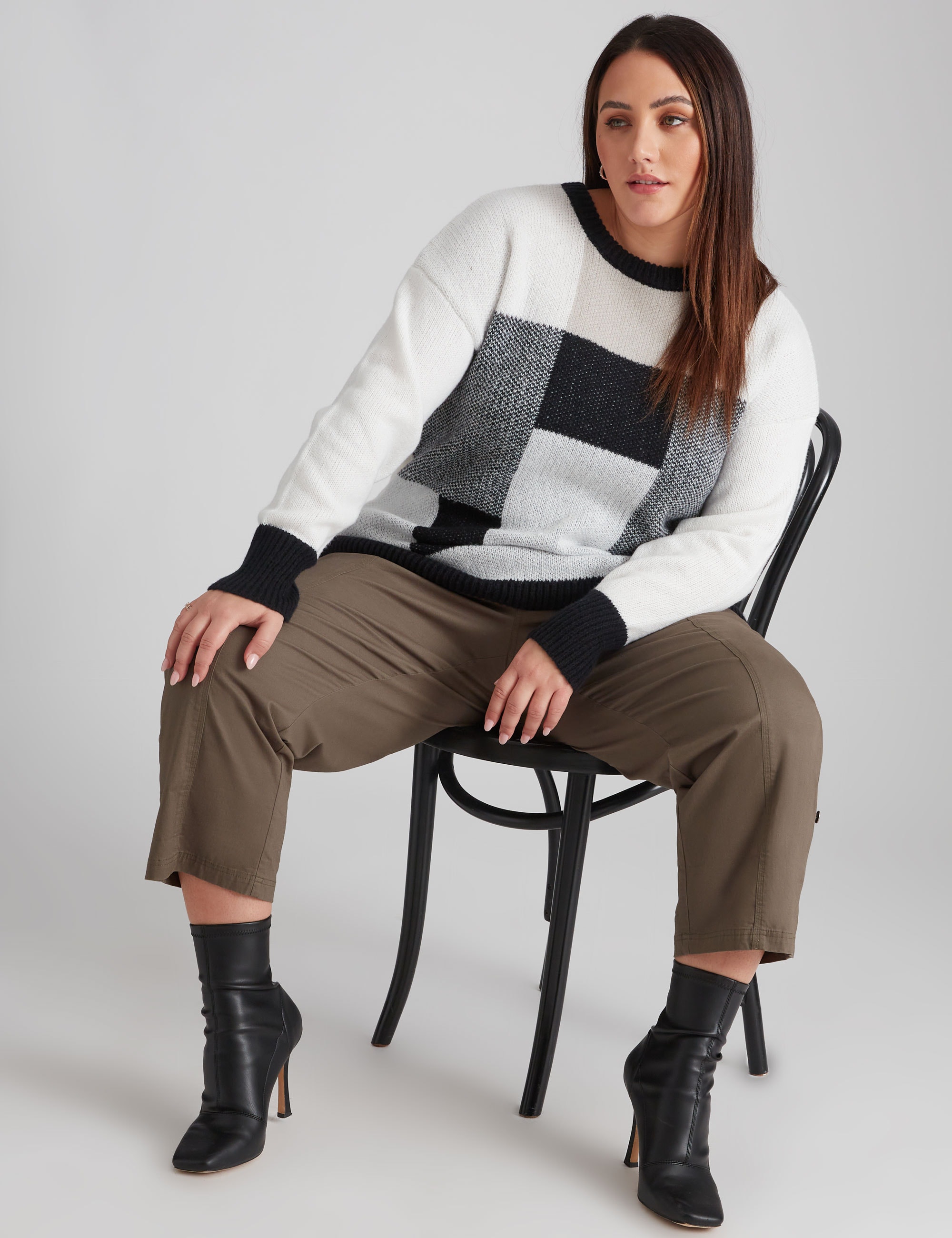 Womens Beme Funnel Neck Colour Block Fluffy Jumper - Plus Size