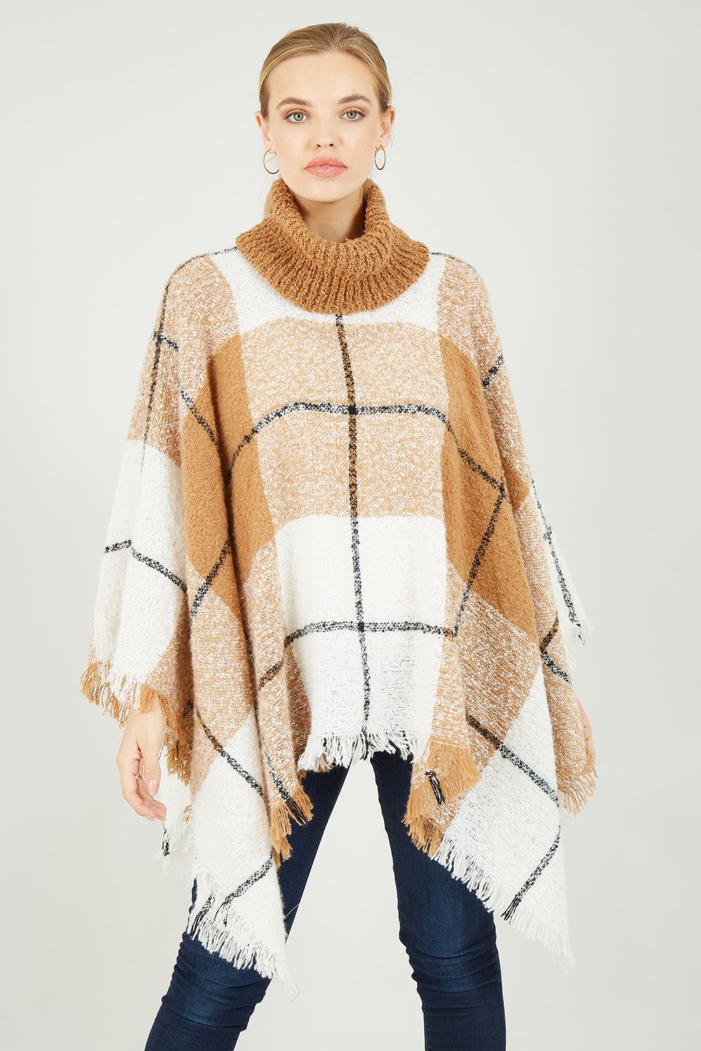 Mela Knitted Colour Block Poncho