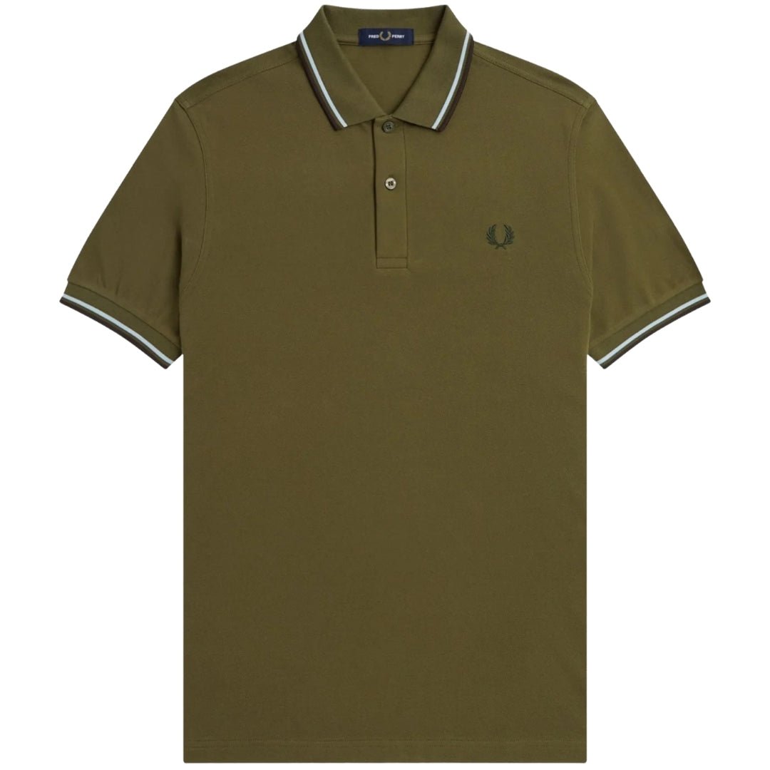 Fred Perry Brown Twin Tipped Collar Dark Green Polo Shirt