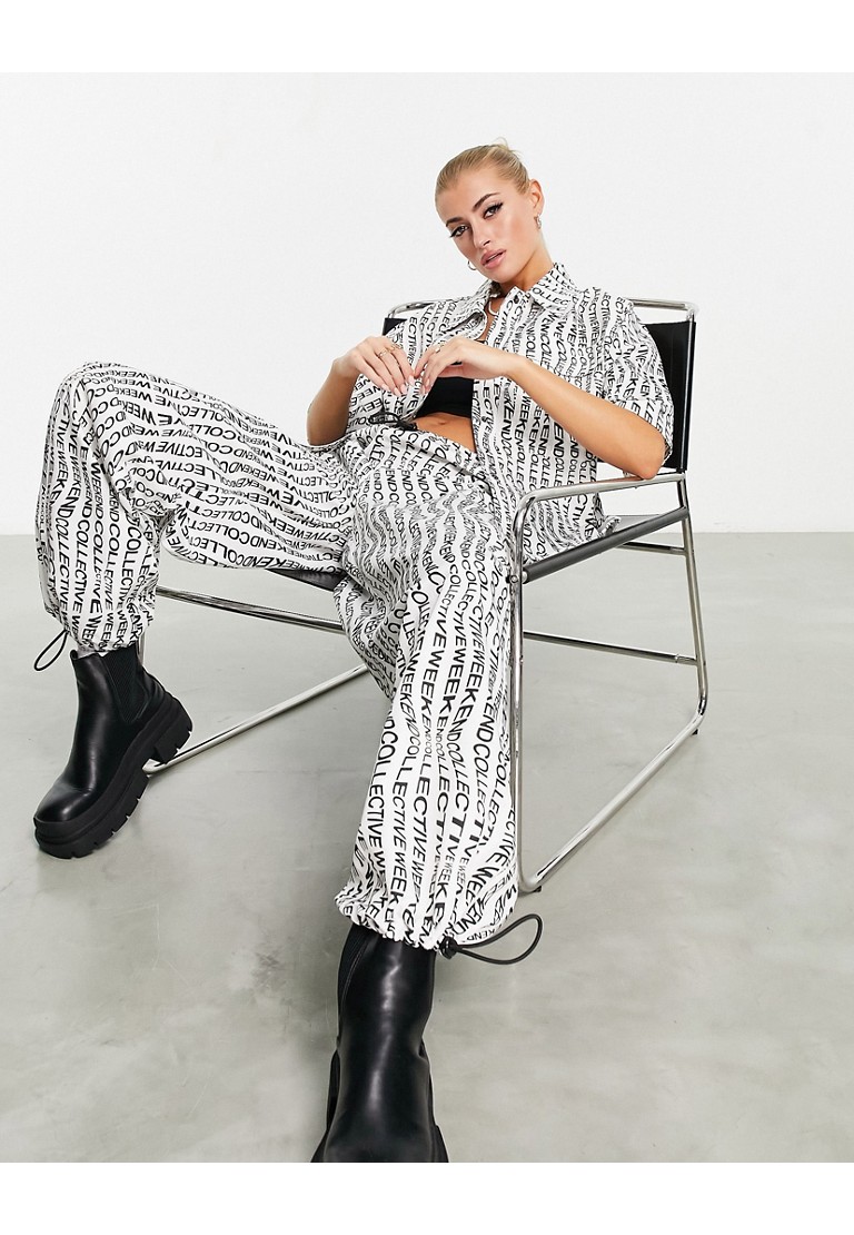 ASOS Weekend Collective combat trouser with pocket in monogram-Multi