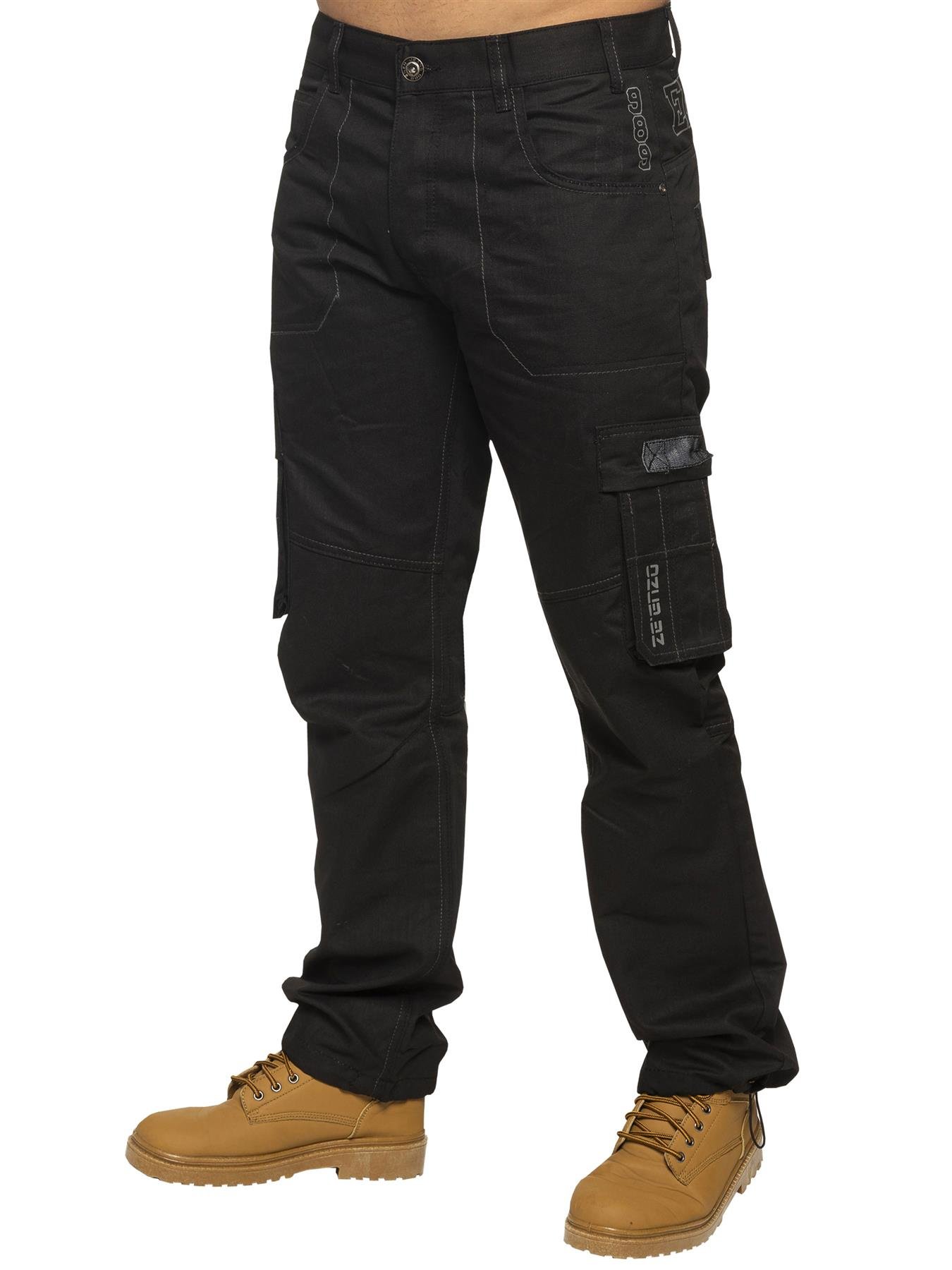Enzo | Mens Combat Denim Jeans - Black