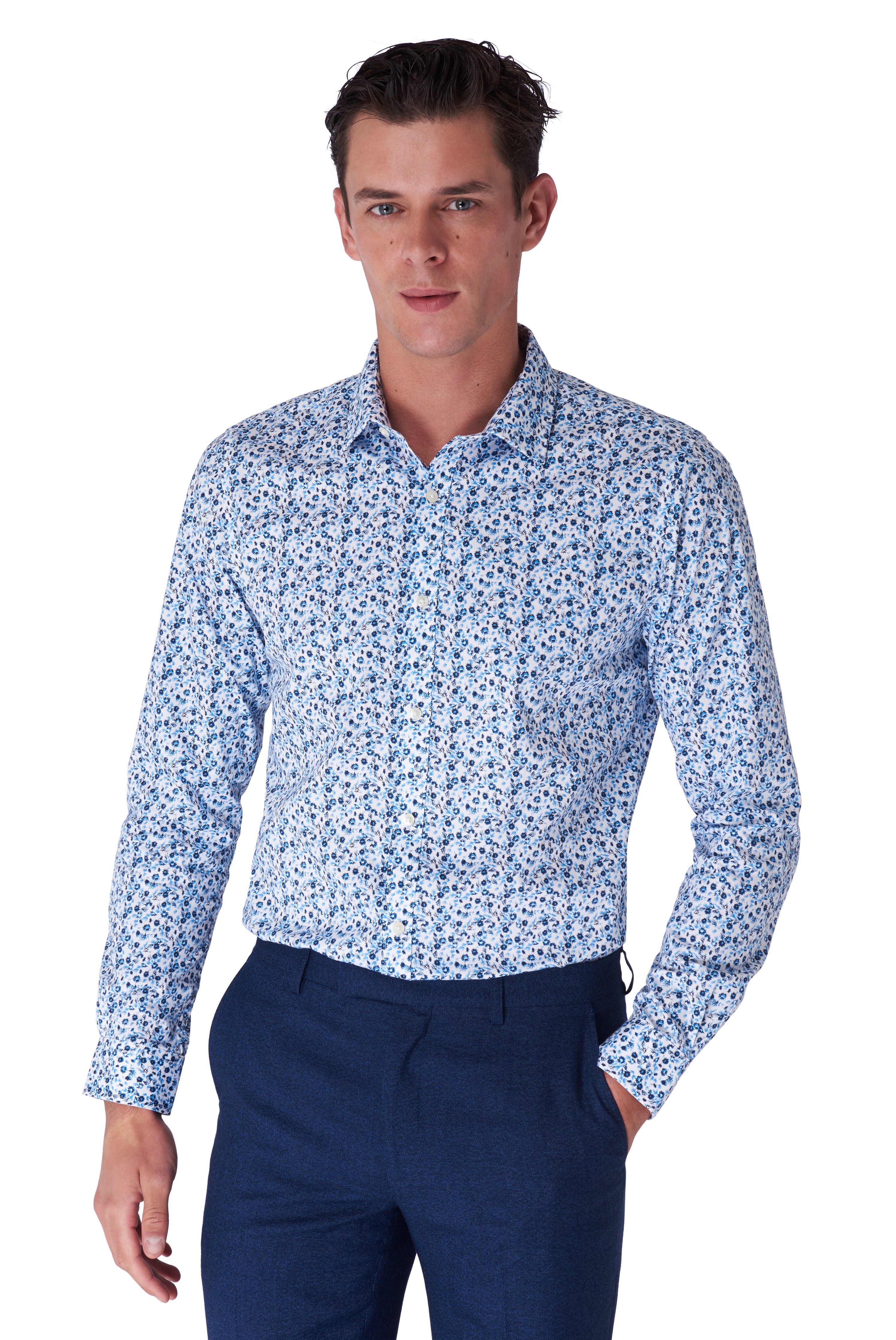 Harry Brown Leon Blue White Floral Printed Shirt