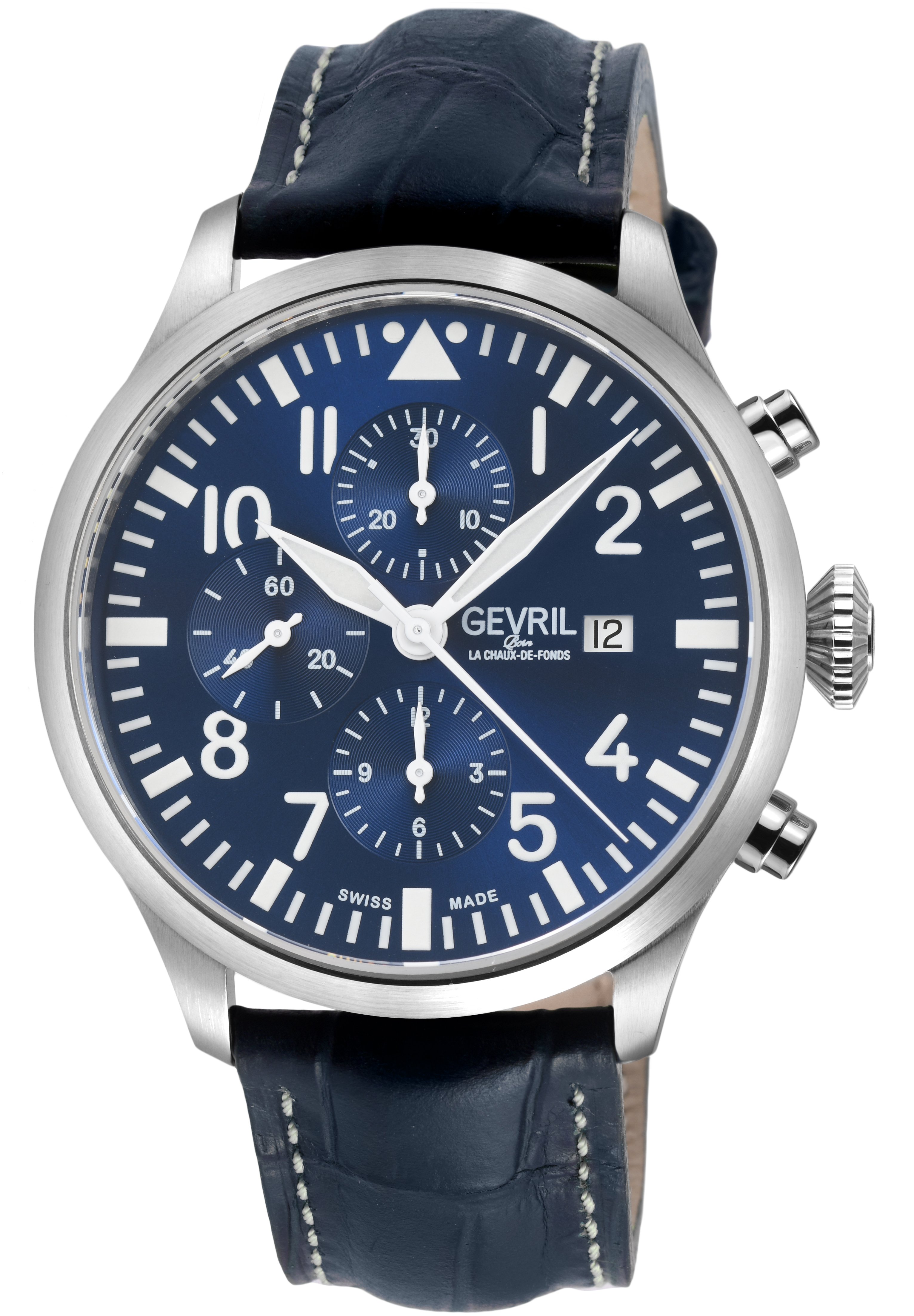 Gevril Vaughn Chronograph Blue Dial Swiss Automatic ETA 7750 Watch