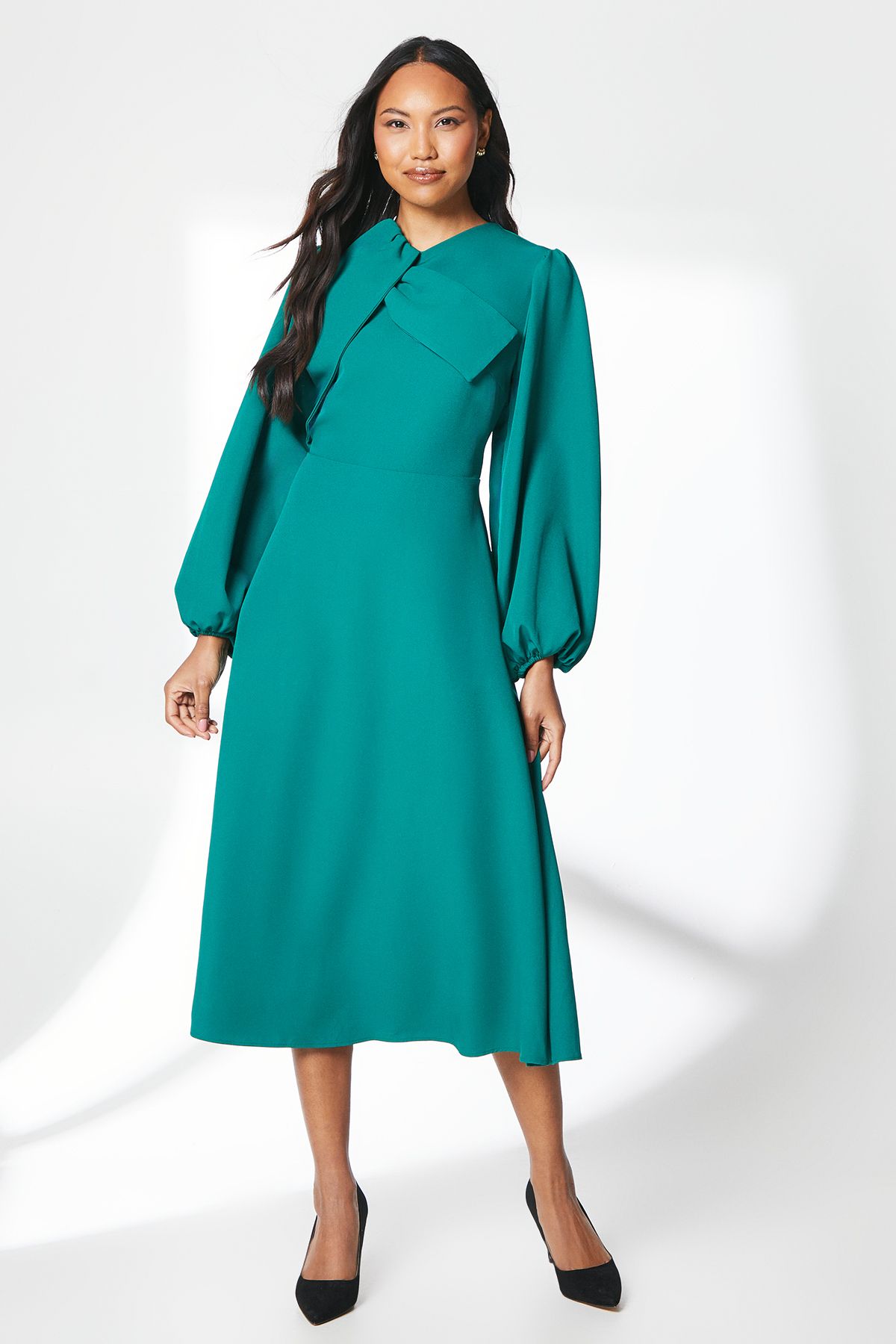 Structured Bow Detail Crepe Midi Dress