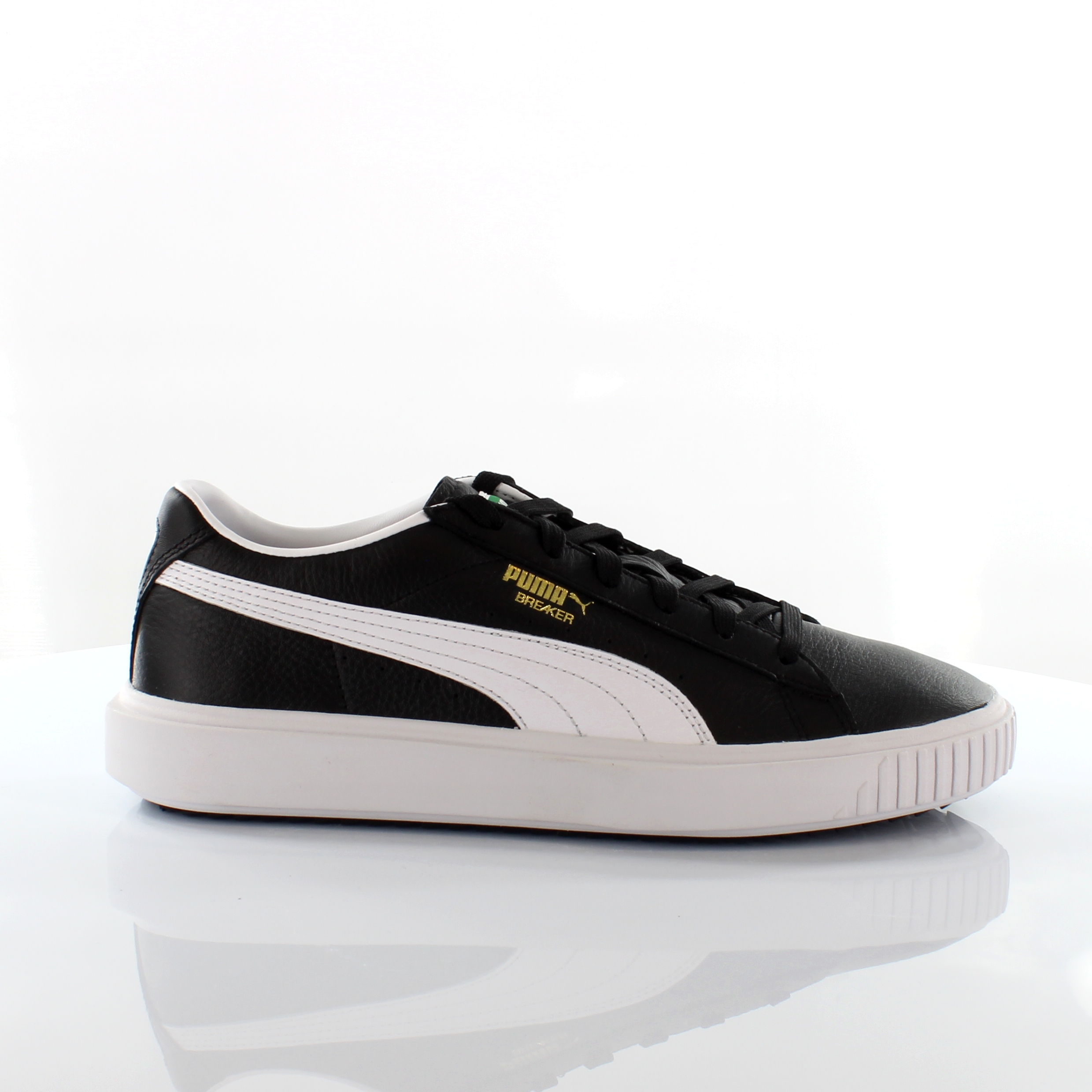 Puma Breaker Leather Low Top Mens Lace Up Trainers Black 366078 01