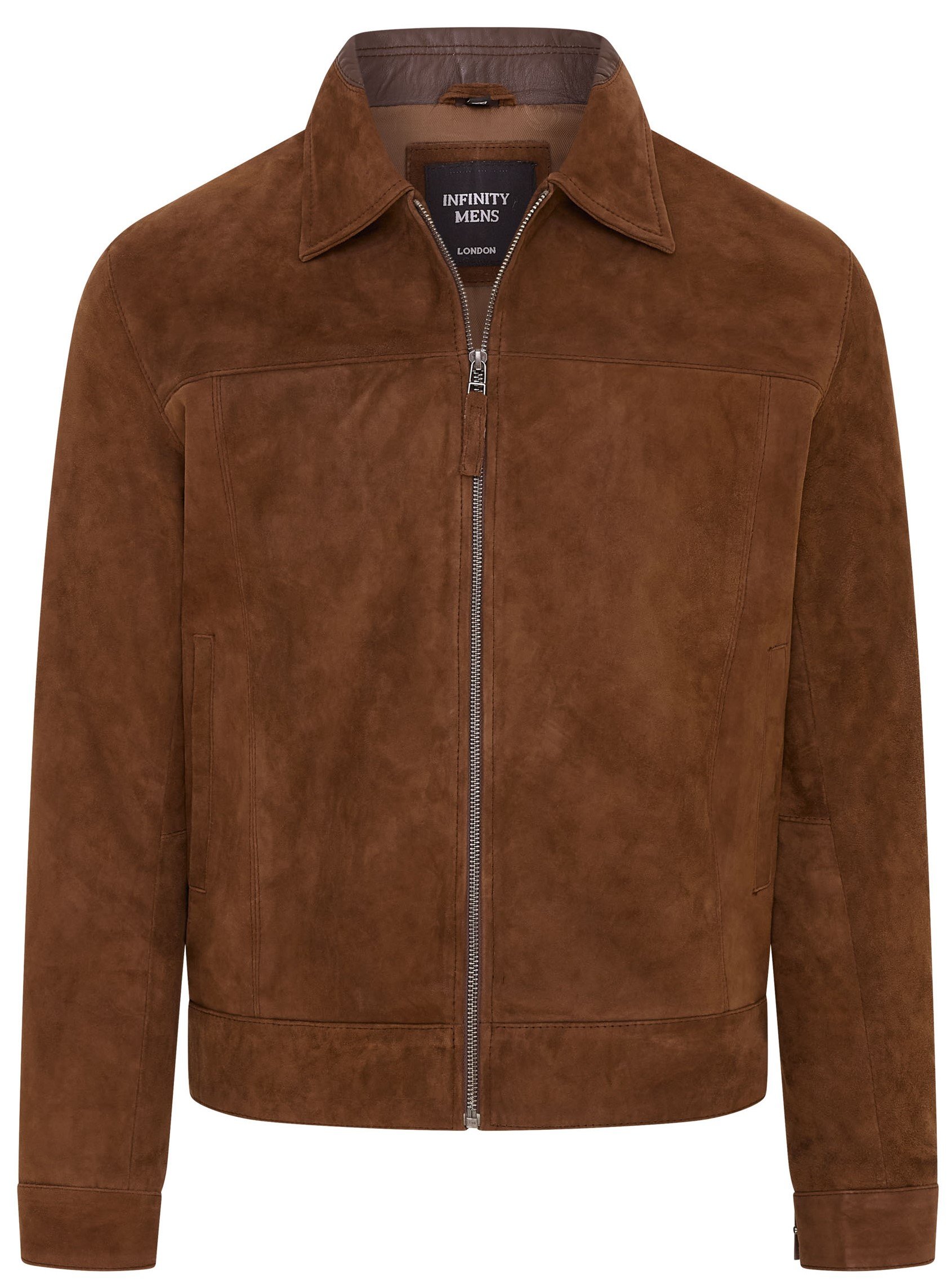 Herr Brun Retro Klassisk Mocka Skinn Harrington Biker Jacka - Bryne