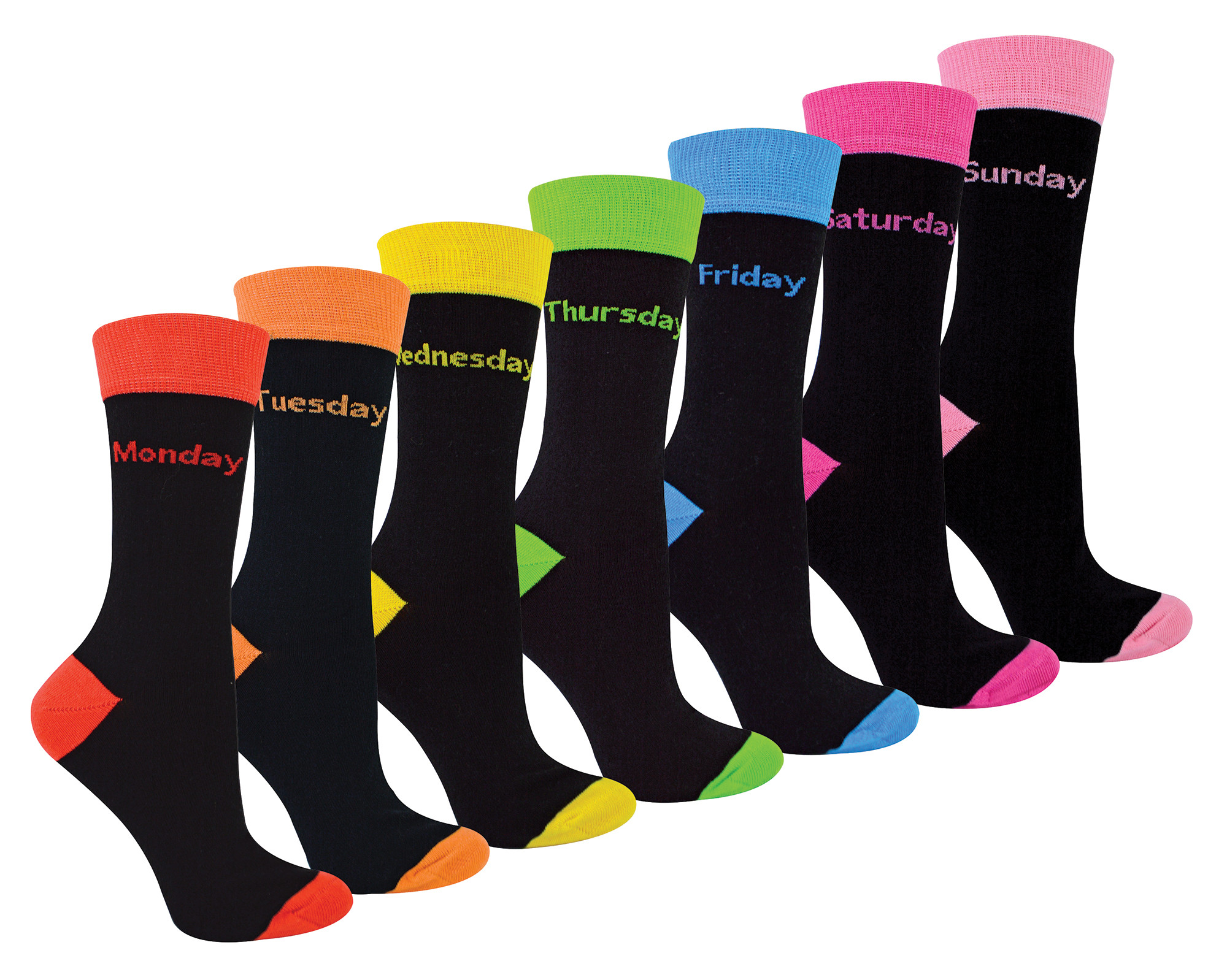 7 Pack Womens Days Of The Week Socks | Sock Snob | Black Novelty Dress ...