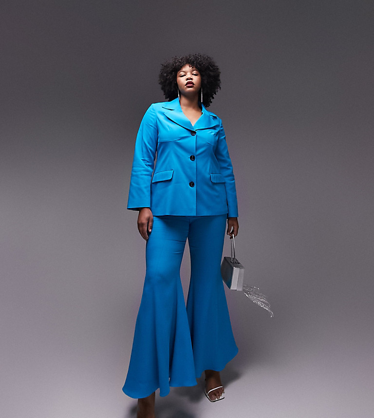 Topshop Curve Premium Limited Edition flared trousers in blue