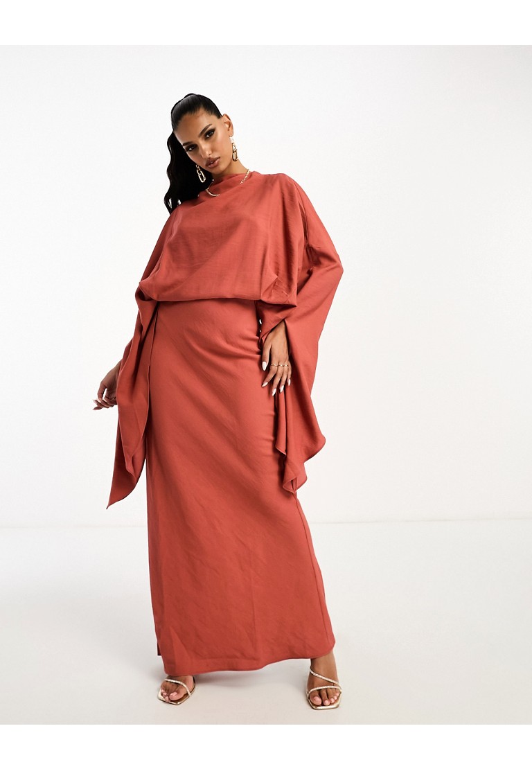 ASOS DESIGN washed overlay detail maxi dress in rust-Brown