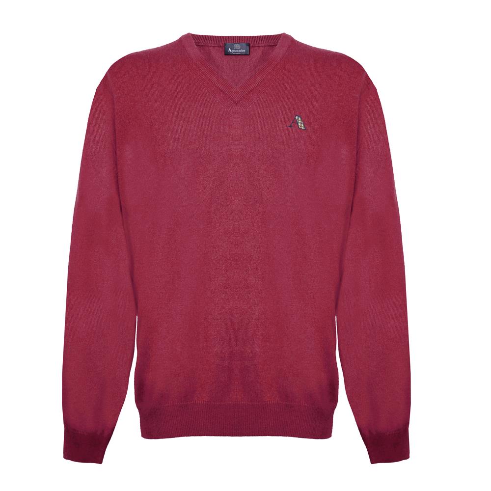 Aquascutum Check A Logo Roter Pullover mit V-Ausschnitt