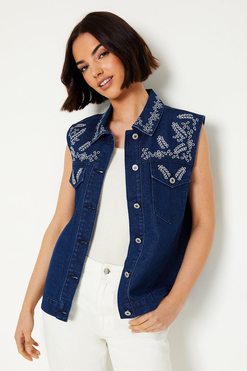 Cutwork Embroidered Denim Gilet