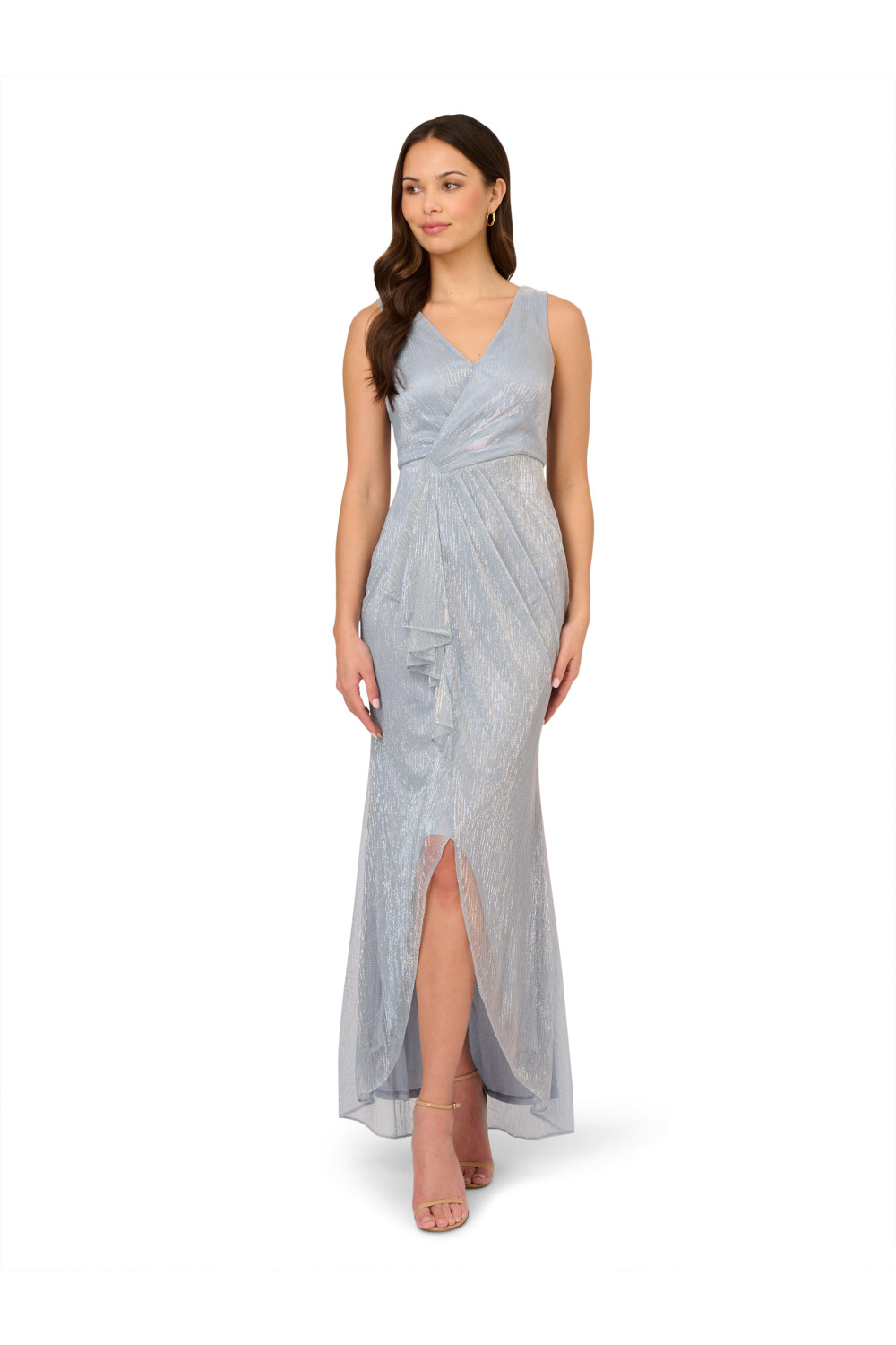 Metallic Mesh Cascade Gown in Blue