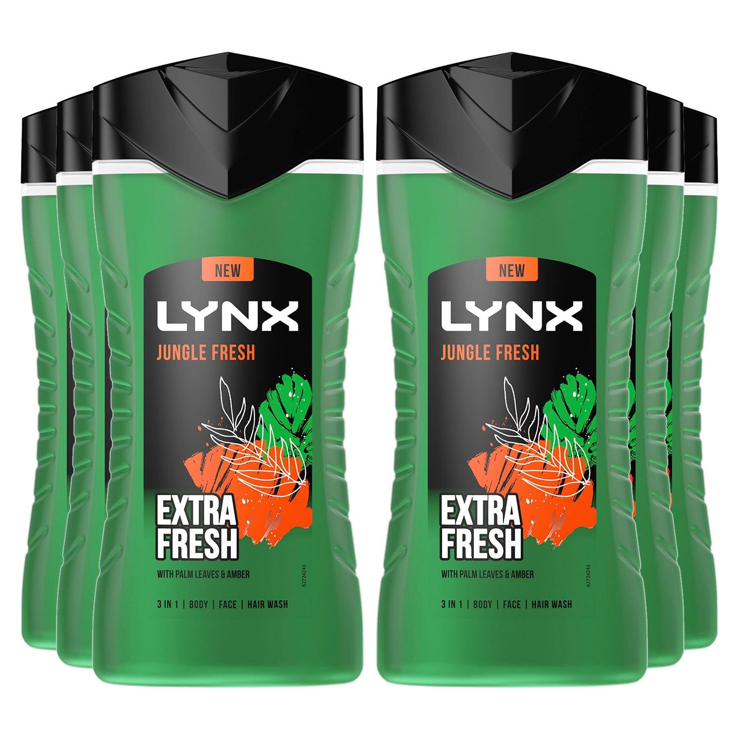 Lynx 3in1 Body, Face & Hair Wash Shower Gel Extra Fresh Jungle Fresh ...