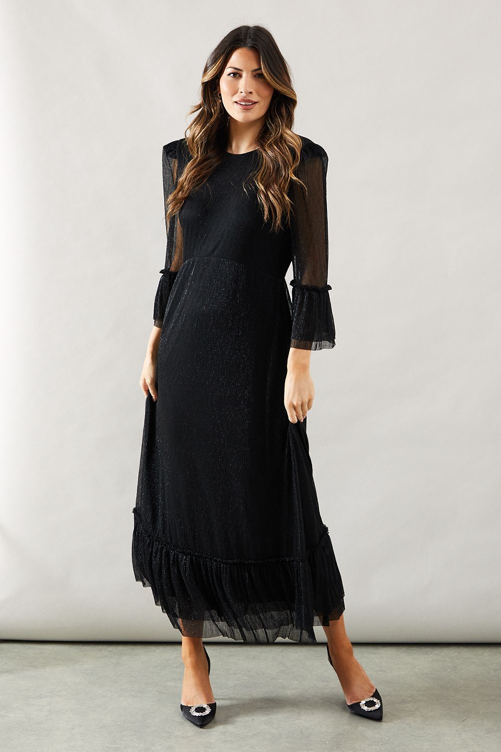 Occasion Plisse Ruffle Sleeve Midaxi Dress