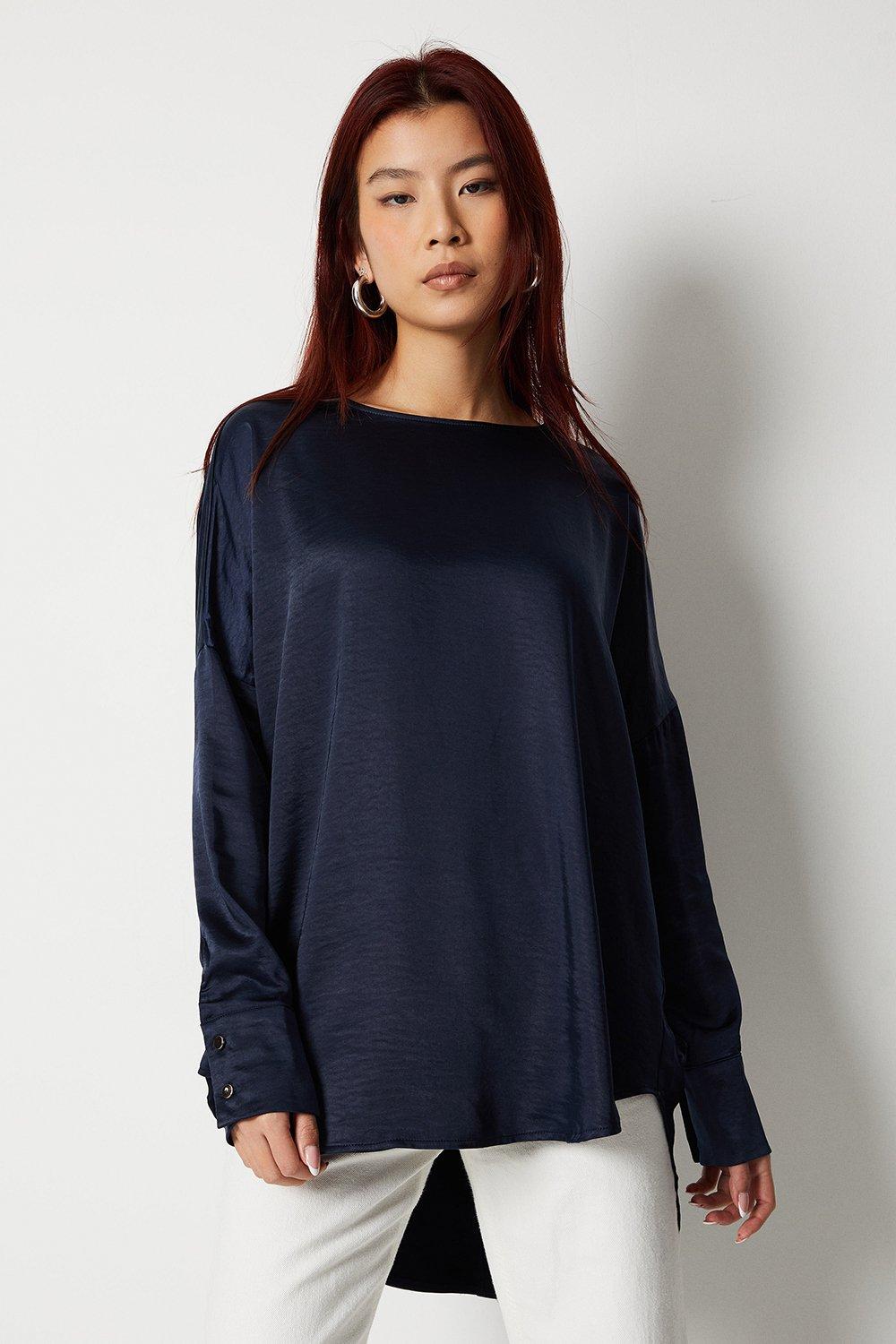 Textured Satin Long Line Tunic Top