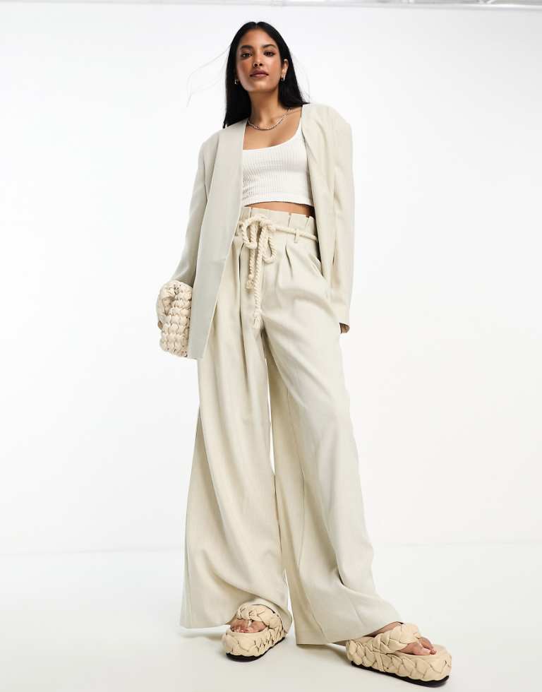 ASOS DESIGN extreme wide leg suit trouser with paperbag waist and rope ...