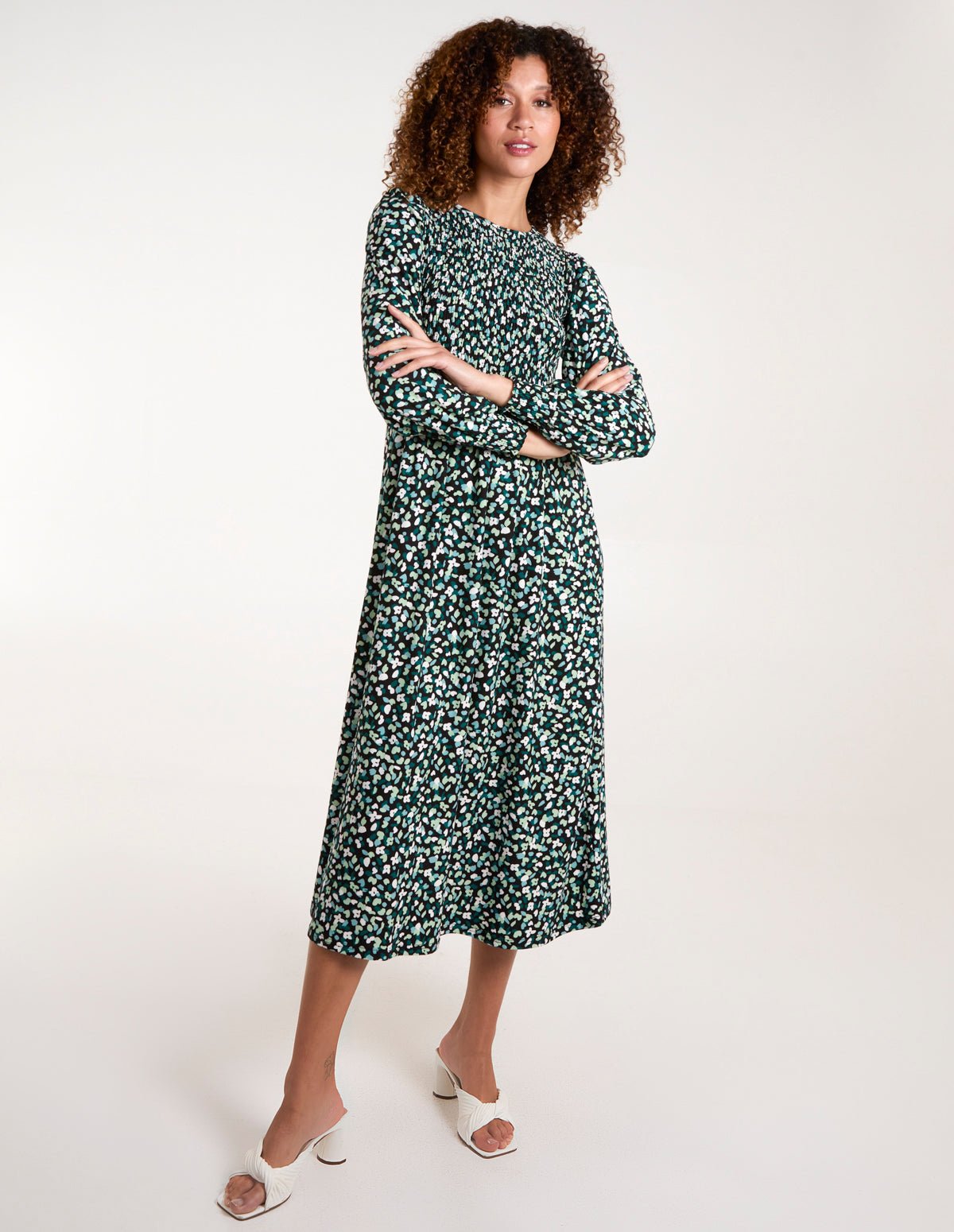 Smock Front Midi Dress