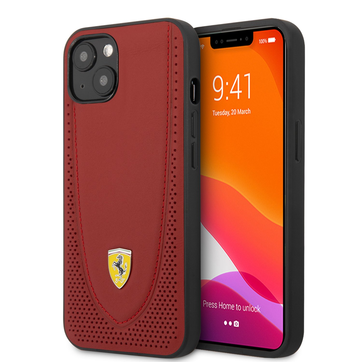 Ferrari iPhone 13 Genuine Leather Hard Phone Case