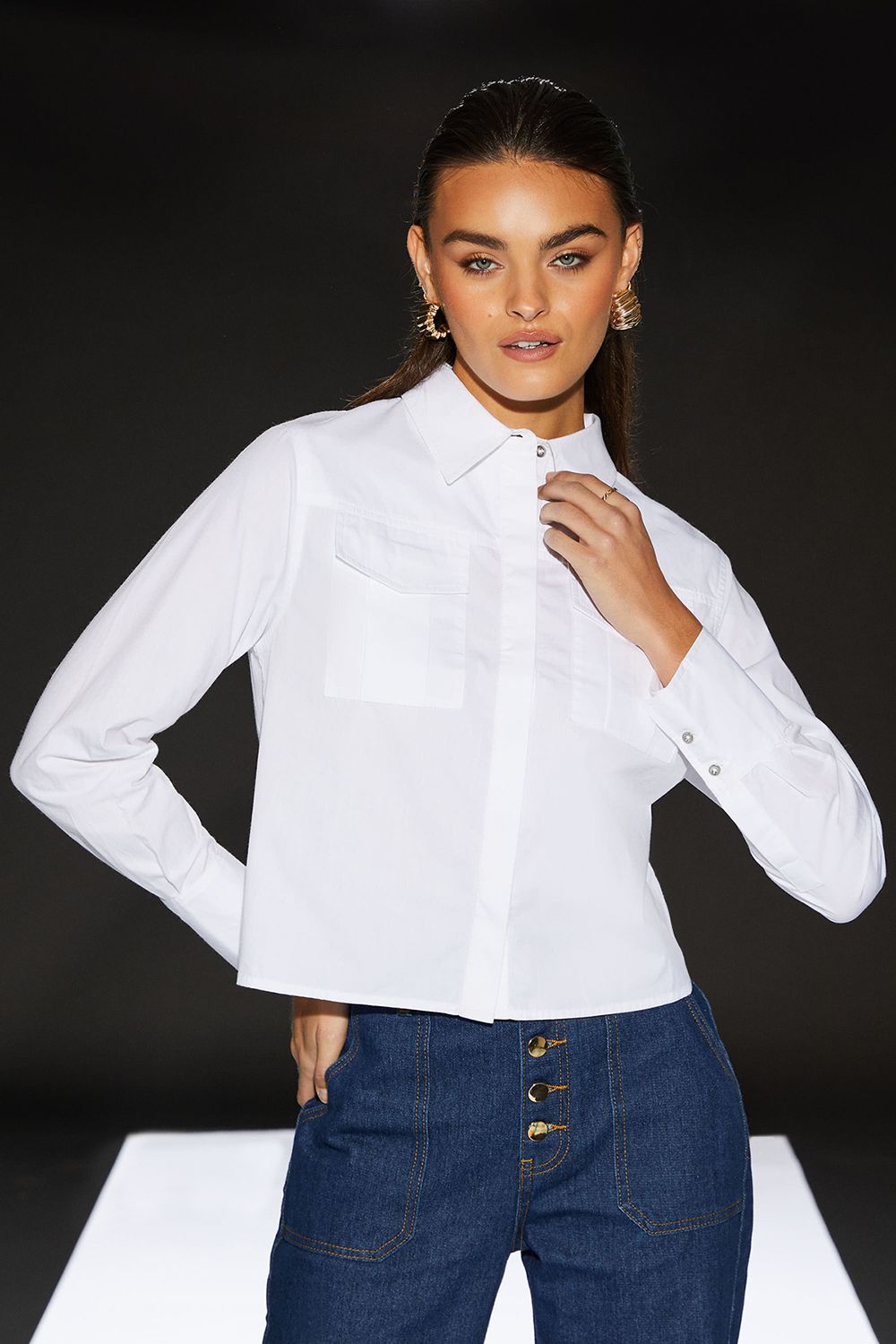 Runway 1.8.1.8 Poplin Cropped Boxy Utility Shirt