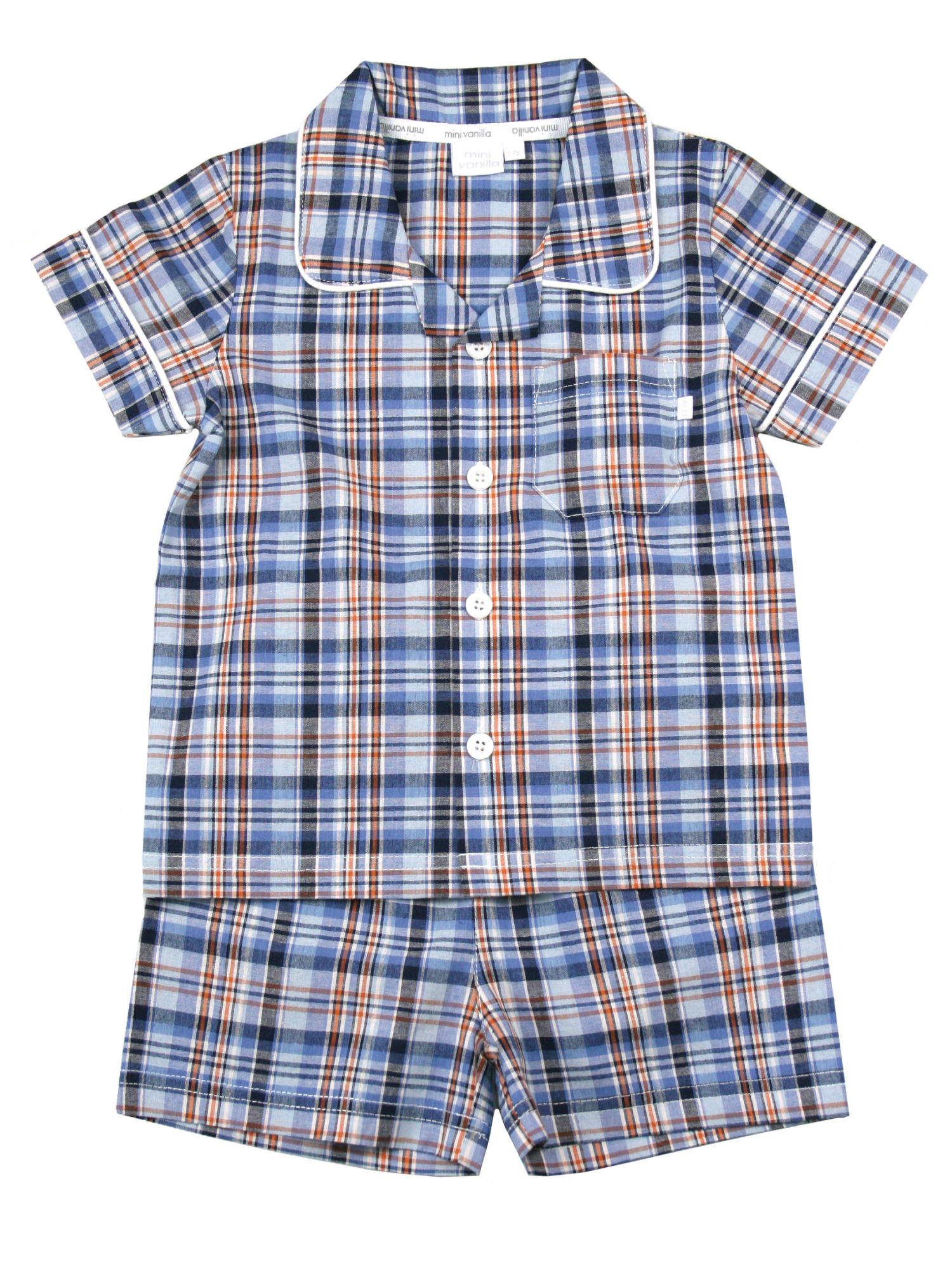 Boys' Shortie Cotton Traditional Cotton Check Pyjamas