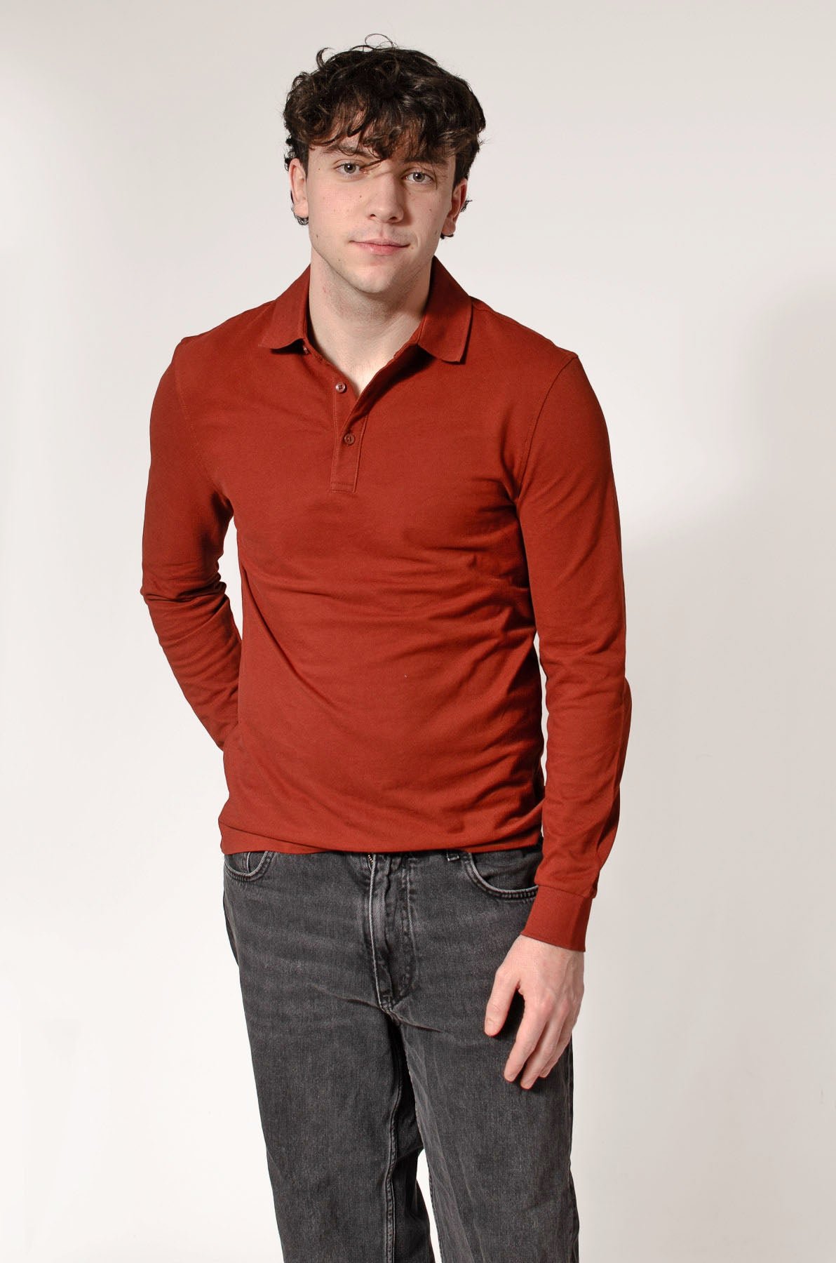 Rust Long Sleeve Polo Shirt