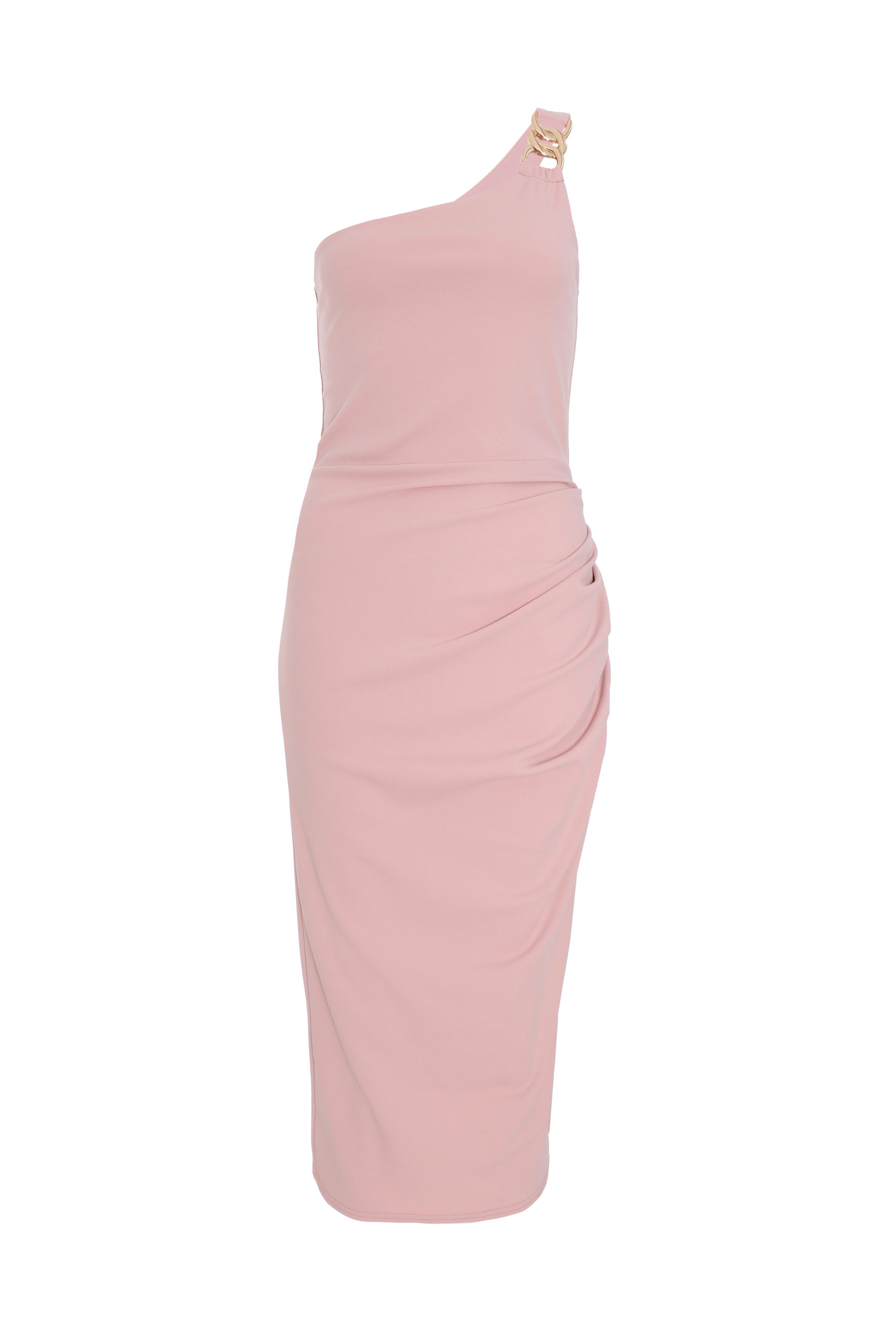 Blush Pink One Shoulder Midi Dress