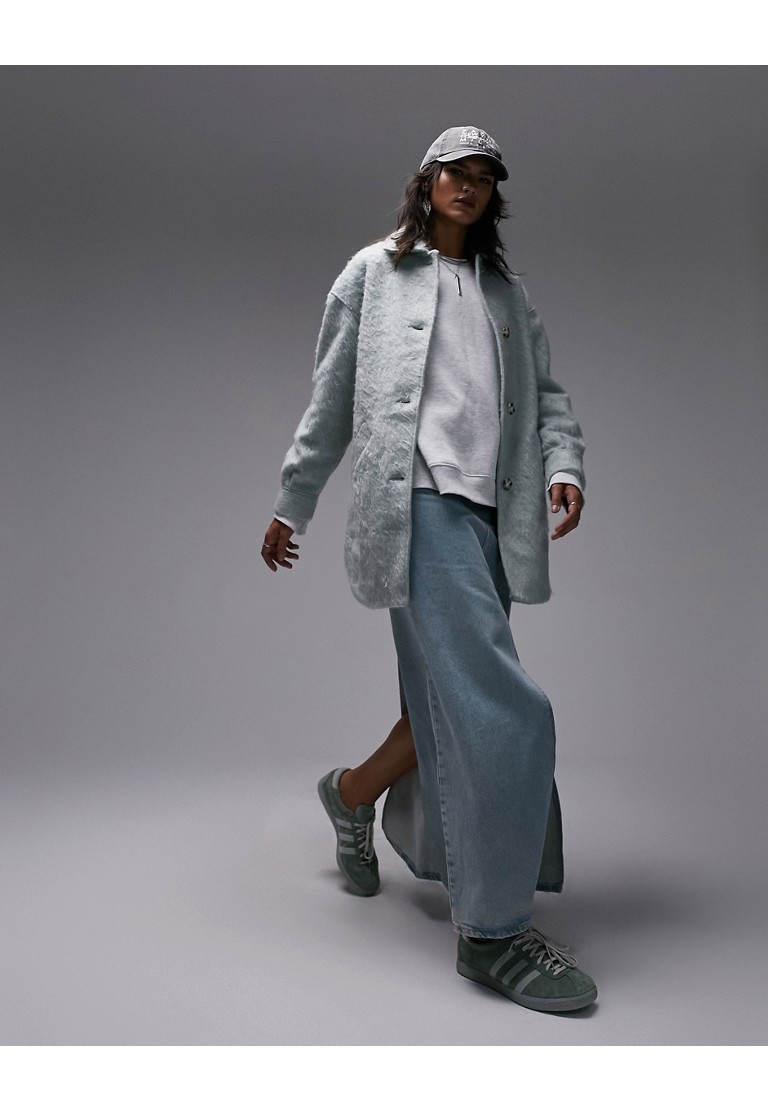 Topshop belted brushed shacket in mint-Green