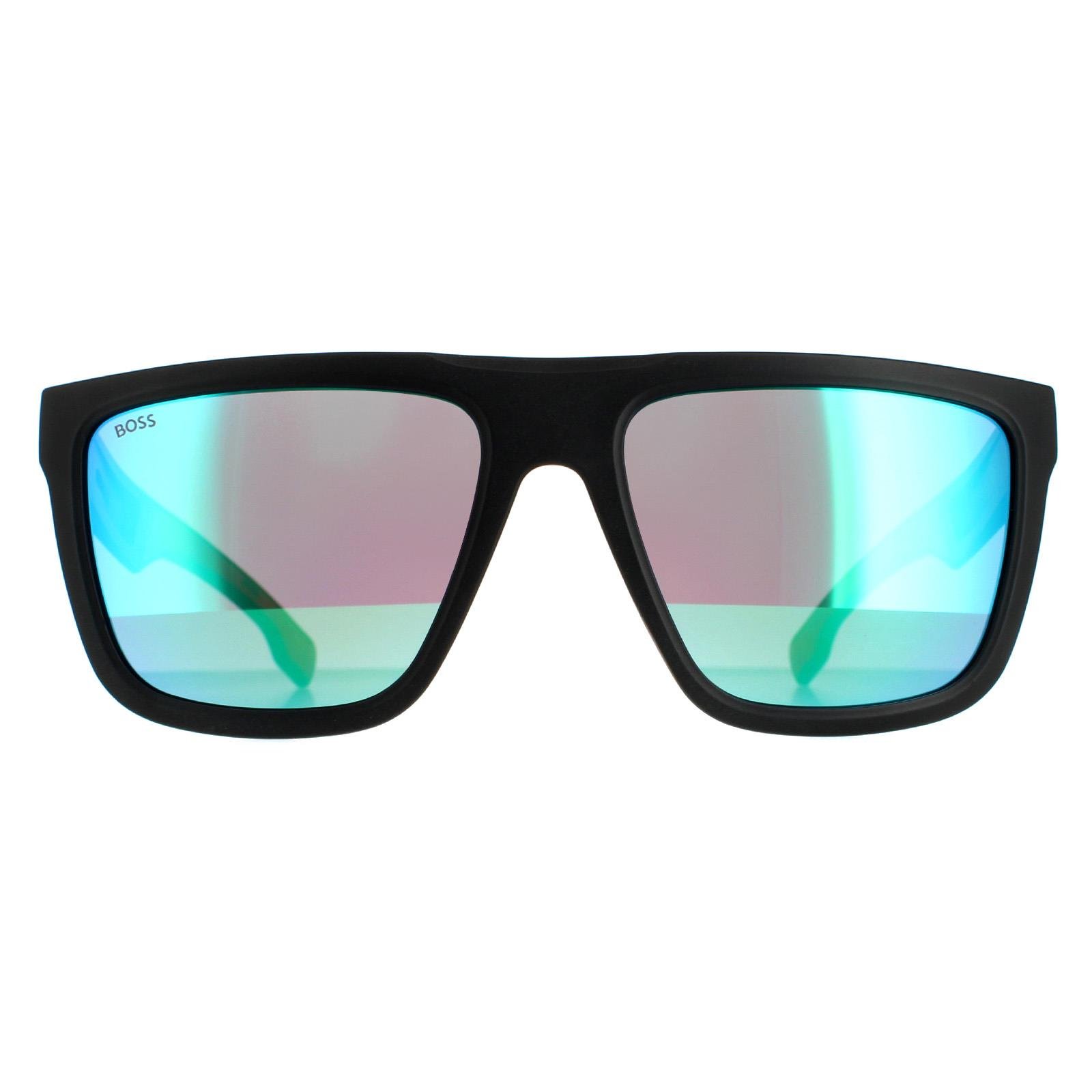 Hugo Boss Square Mannen Matte Zwart Red Green Multilayer Mirror Boss 1451/S