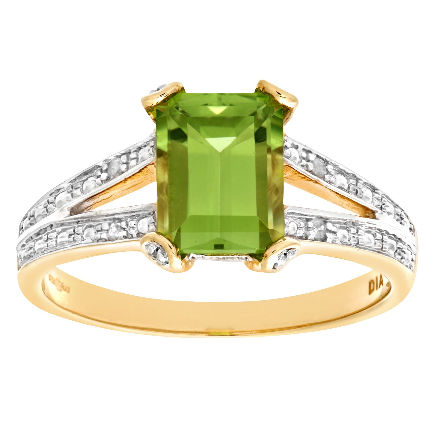 9ct Yellow Gold Single Stone Peridot with Diamond Set Collette and ...