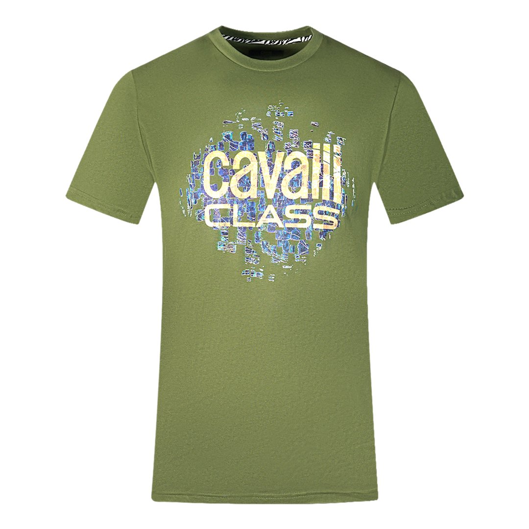 Cavalli Class Gradien Scales Design Logo Green T-Shirt