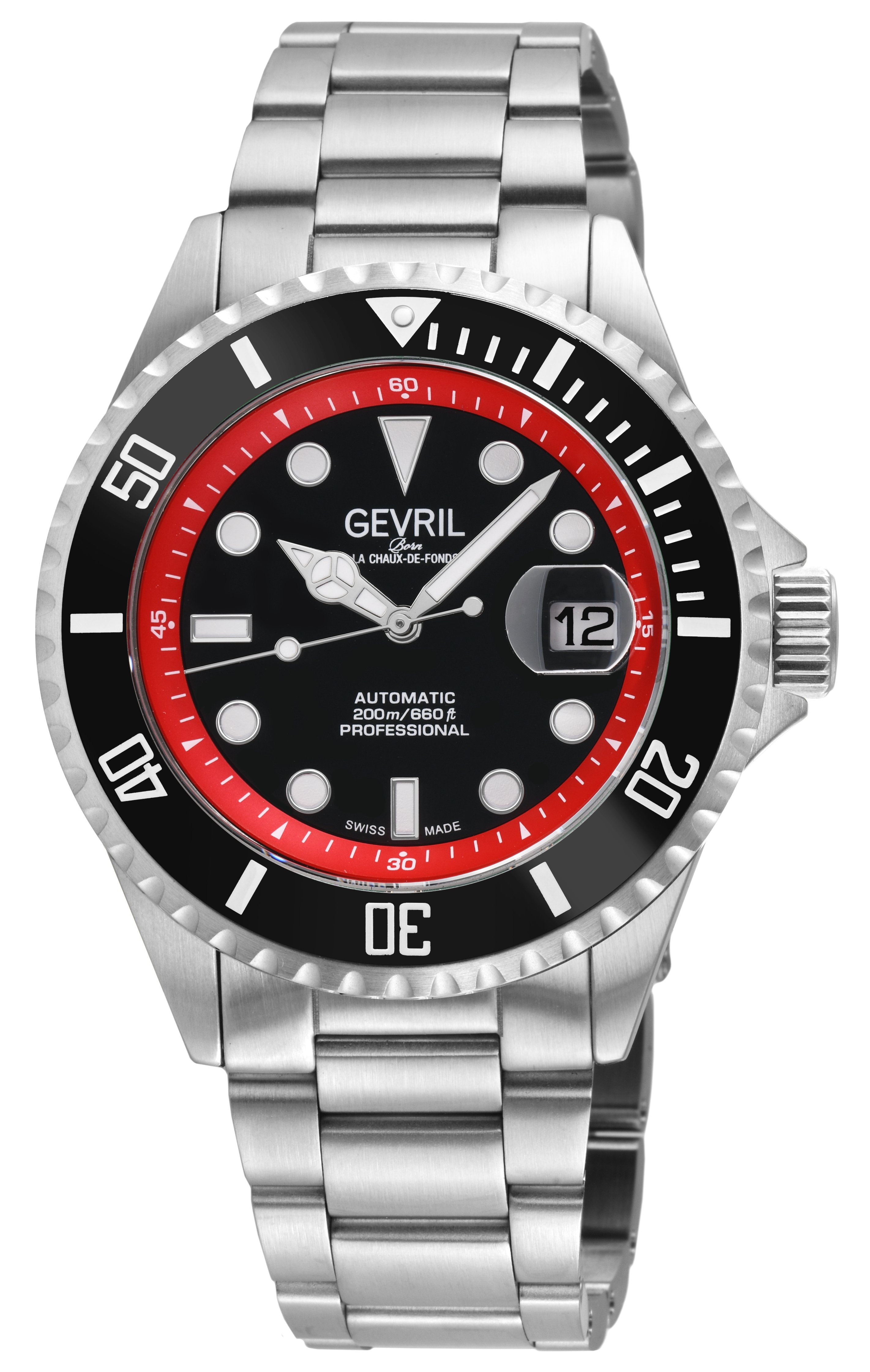 Gevril Mens Wall Street Swiss Automatic Sellita SW200 Black Enamel Dial ...