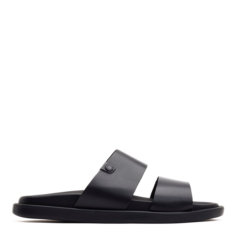 Base London Mens Leto Waxy Black Leather Slide Sandal