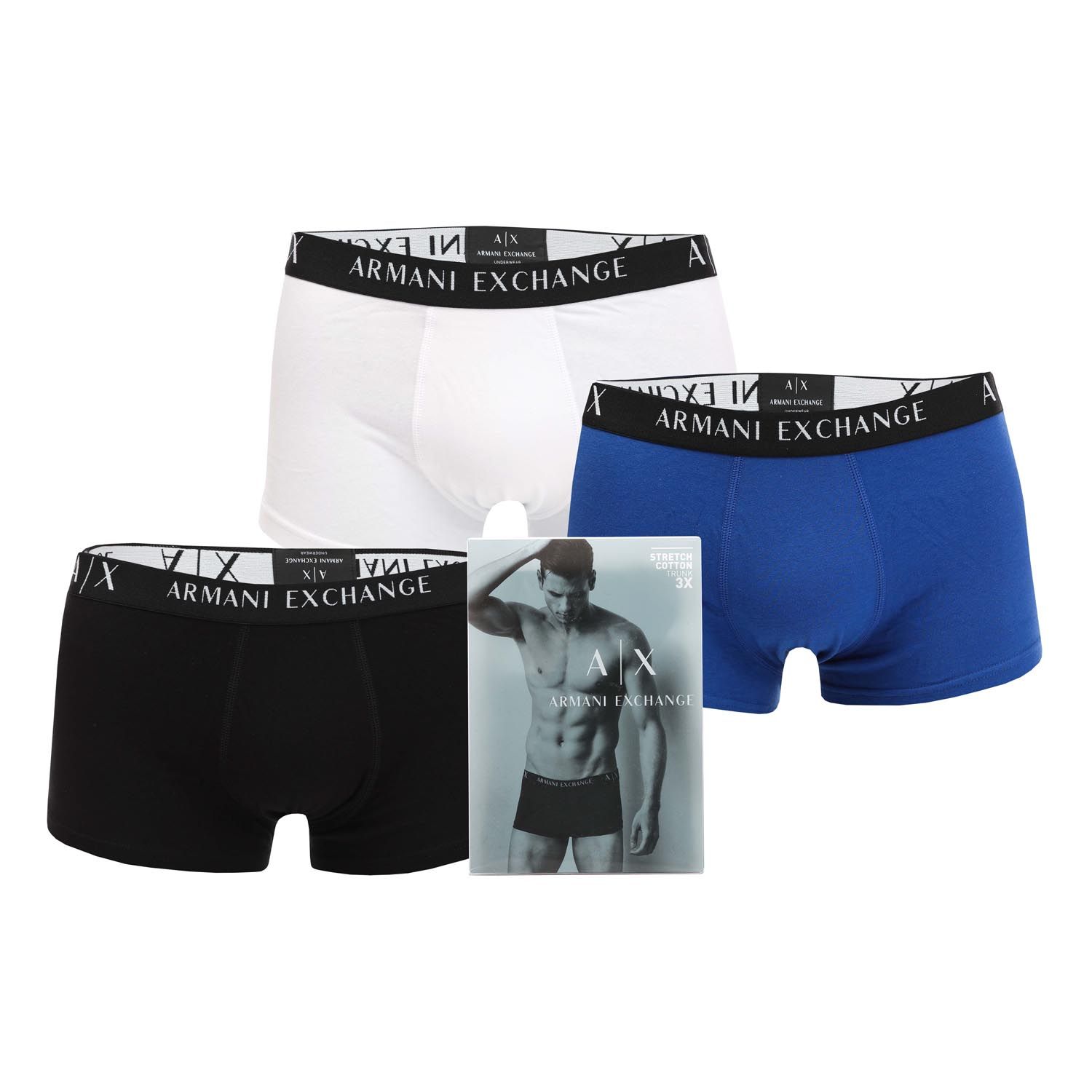 Men's Armani Exchange 3 Pack Boxers in White blue black
