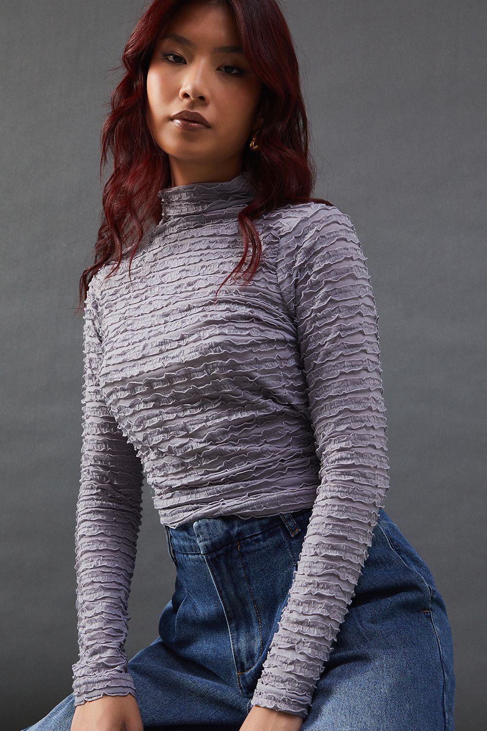Textured Mesh High Neck Top