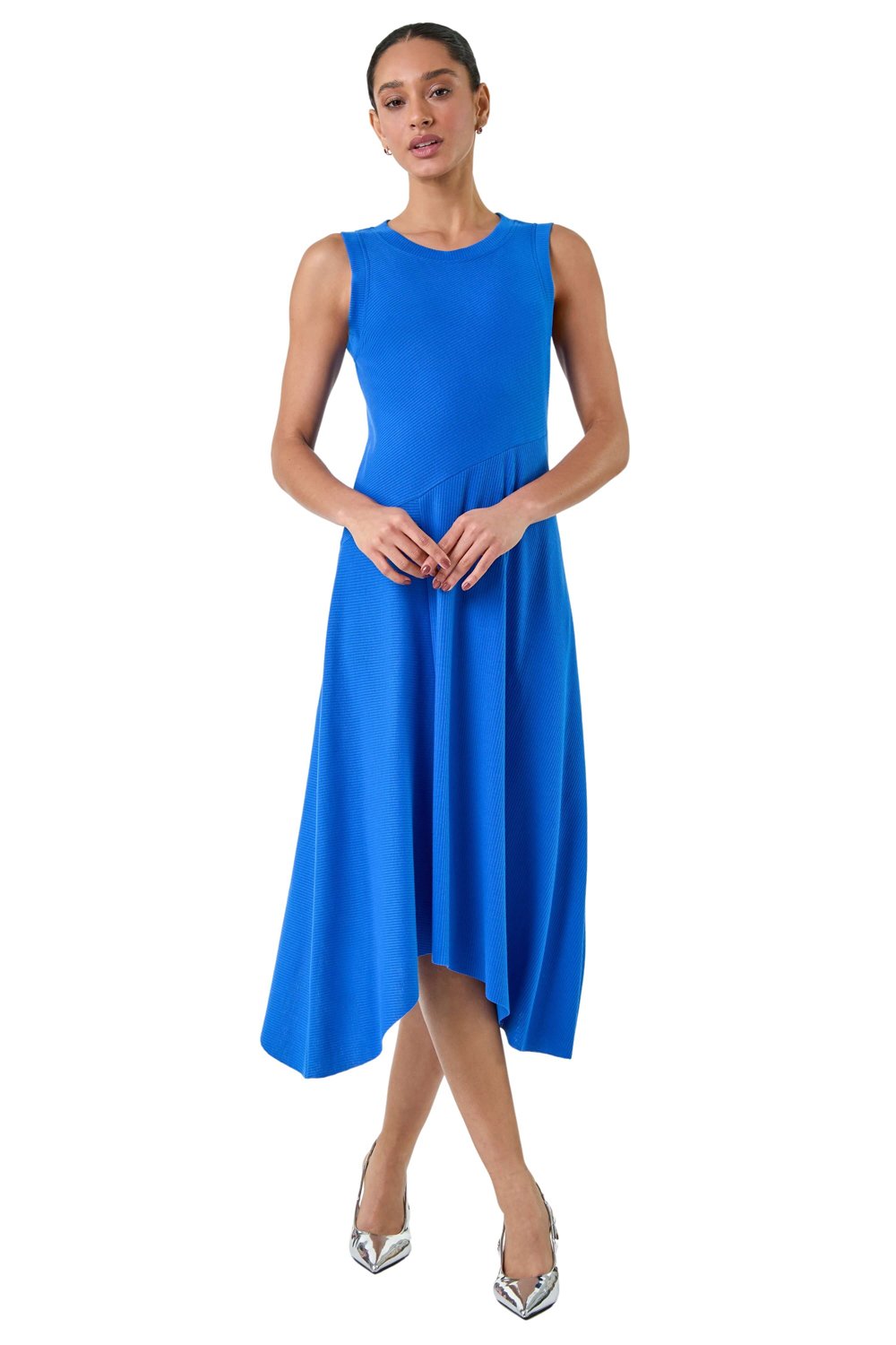 Asymmetric Sleeveless Stretch Midi Dress