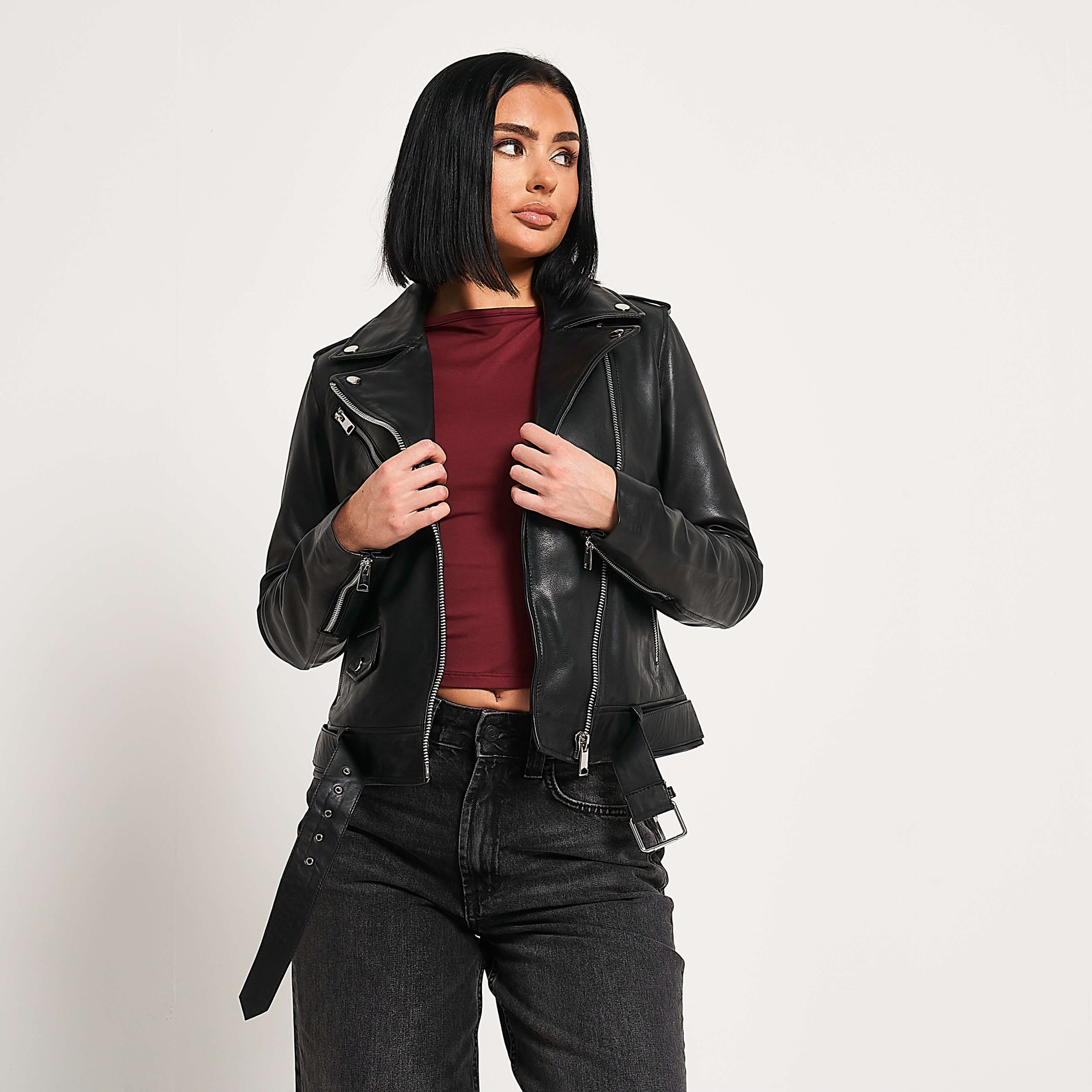 Barneys Originals Leather Jacket With Leopard Print Lining