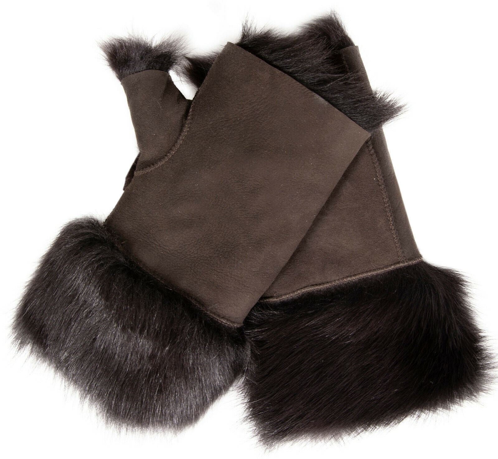 Womens Shearling Mittens Fingerless Cuffs Toscana Suede Sheepskin Fur