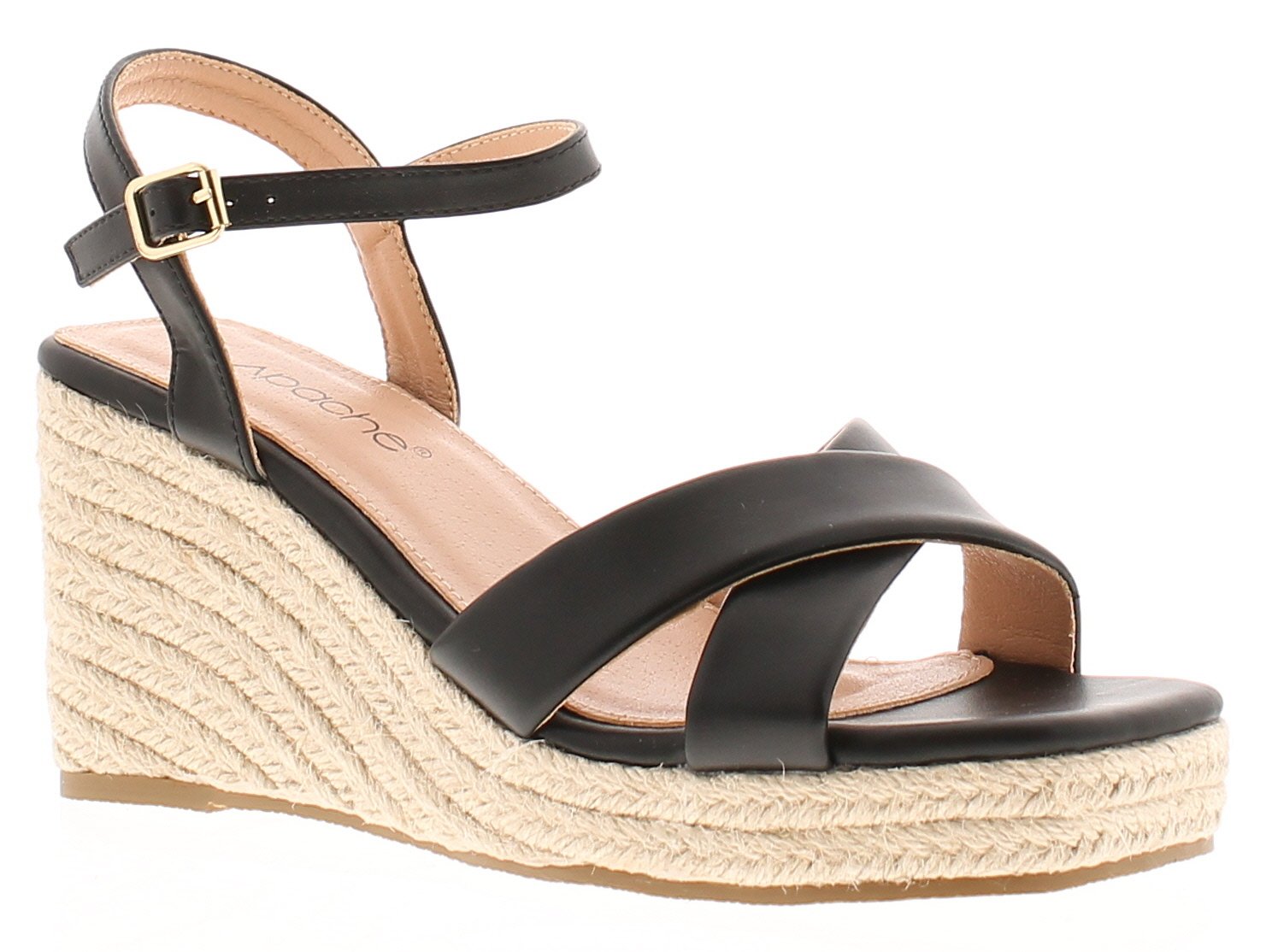 Apache Womens Wedge Sandals Liso Buckle black