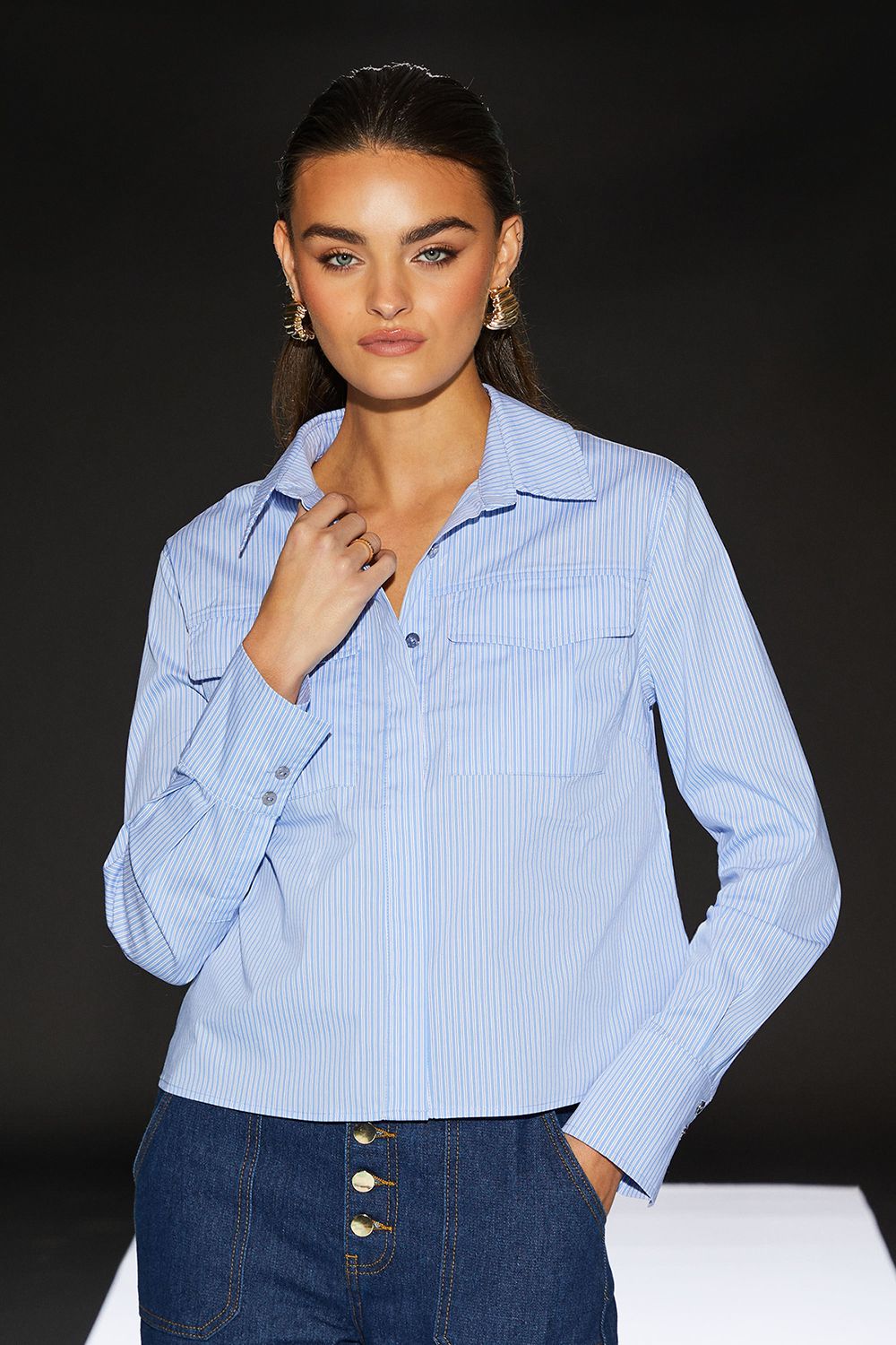 Runway 1.8.1.8 Stripe Poplin Cropped Boxy Utility Shirt